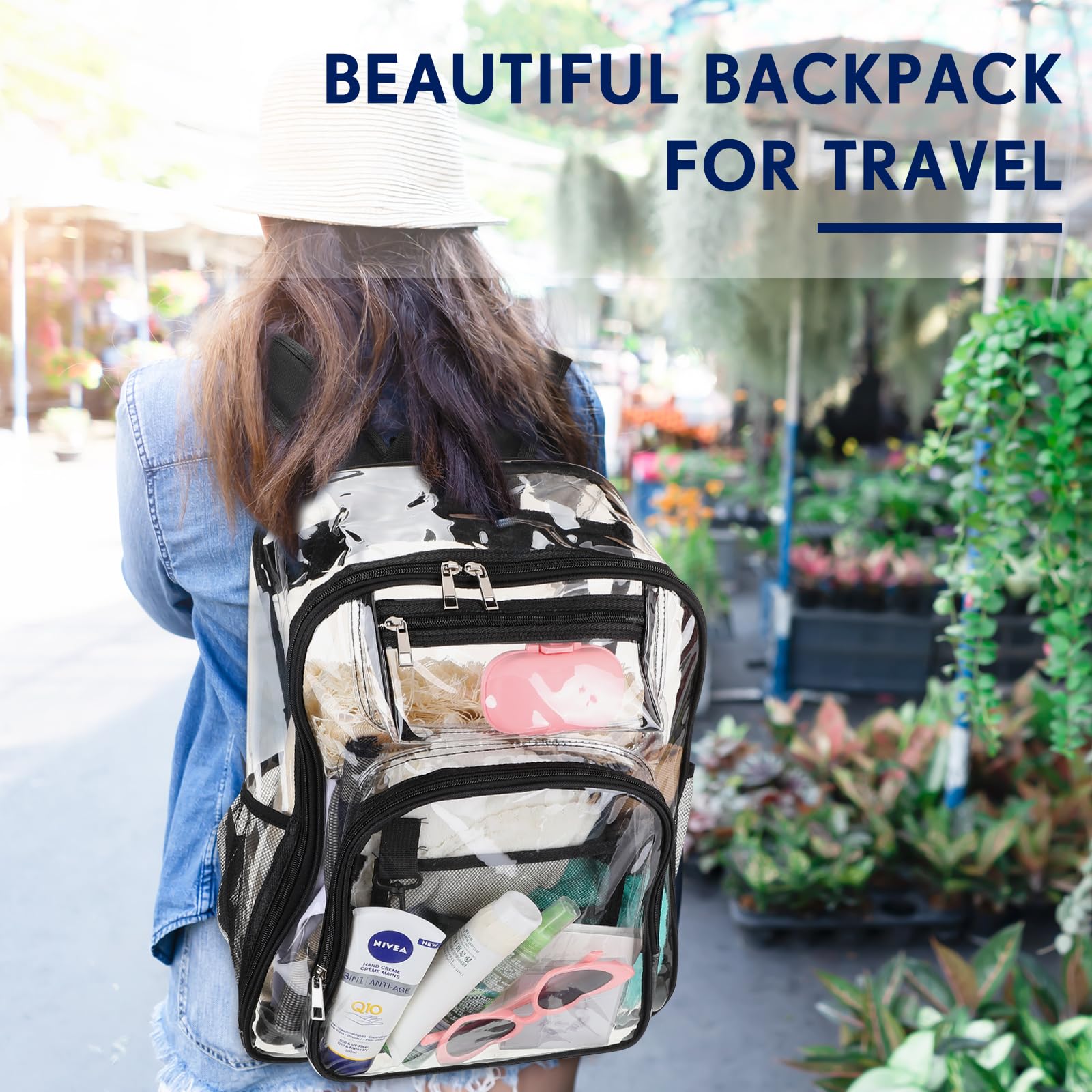 PerKoop 5 Pack Clear Backpack Bulk for Students Heavy Duty PVC Transparent School Bag See Through Bag for Women Men Kids (Black)