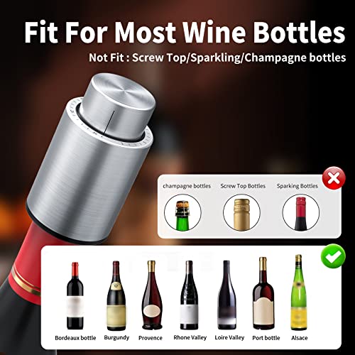 Wine Bottle Stoppers,2-in-1 Vacuum Wine Stopper,Stainless Steel Wine Savers, Reusable Wine Preserver, Vacuum Pump Corks Keep Wine Really Fresh, Best Gift Accessories,Hanlomele(1 Pack) (Silver)