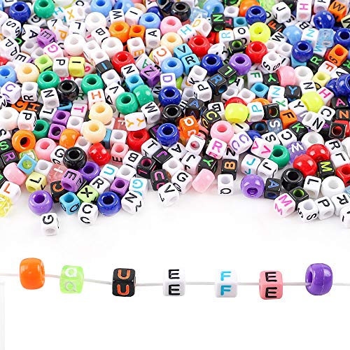 Quefe 1400pcs Beads Kit Letter Beads and Large Hole Beads in 6 Styles with 50 Meters Elastic String Assorted for DIY Bracelets, Necklaces, Key Chains and Other Jewelry Making