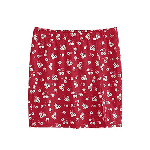 Womens Midi Skirt Flared Stretch Red Nightclub Short Side Print Hem Open Mini Sexy Women's Elastic Waist Dressy