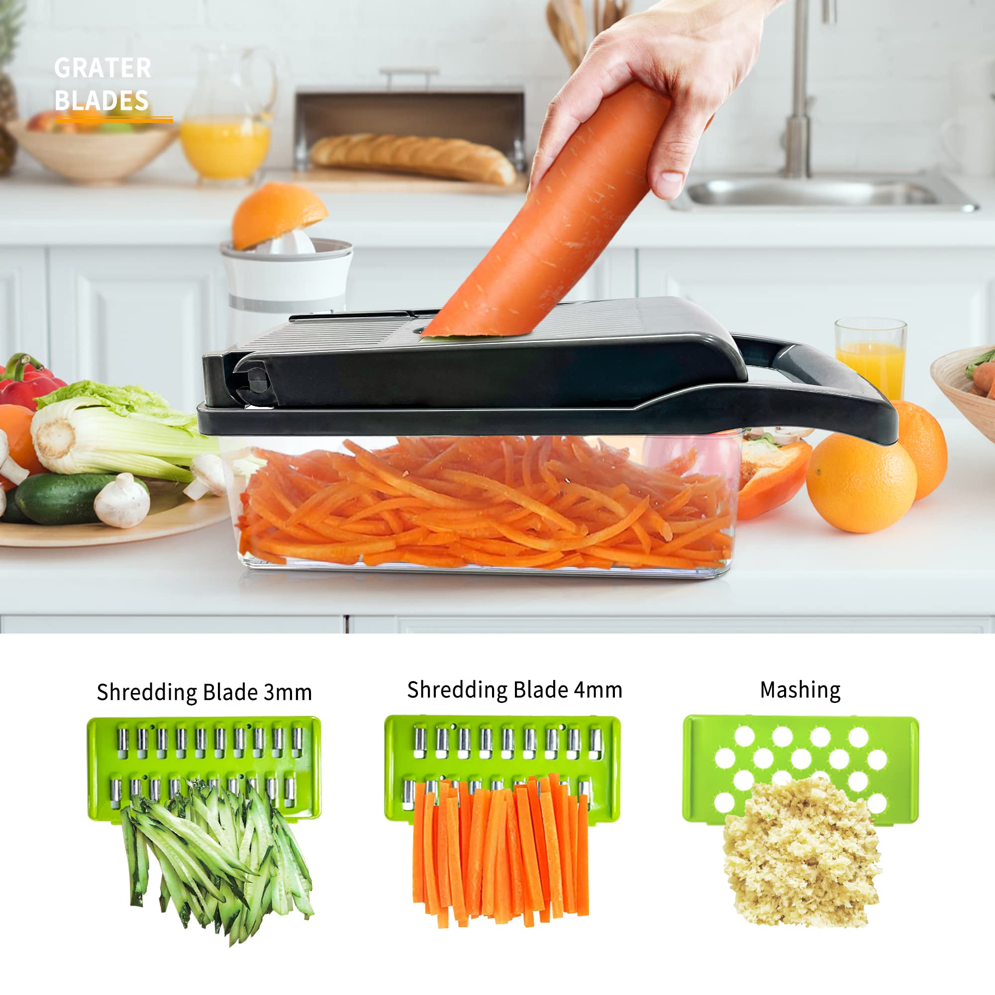 Vegetable with Container Chopper, Onion Cutter, Multifuctional Chopper, Vegetable Slicer Dicer Cutter, Veggie Chopper With 8 Blades, Food Salad Chopper Potato Slicer, Good Assistant in Kitchen