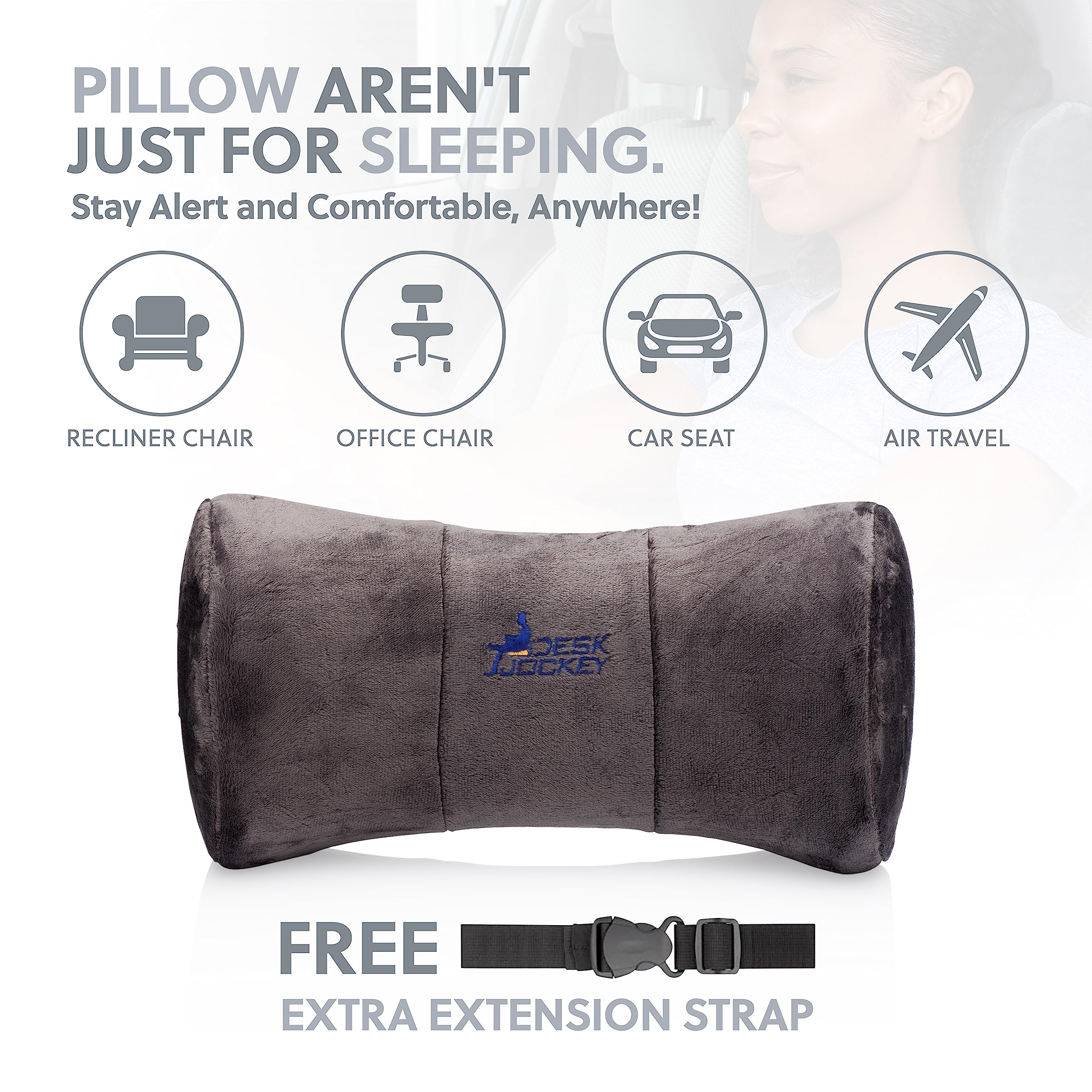 Neck Pillow Headrest Support Cushion - Clinical Grade Memory Foam for Chairs, Recliners, Driving Bucket Seats (Plush Velvet, Gray)