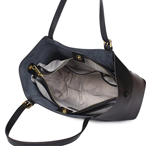 Thick All-Match Temperament Leather Women's Bag Oil Wax Bucket Bag Large-Capacity Portable Tote Shoulder Bag (Color : White-Patch Five-Pointed star4, Size : 29 * 12 * 27cm)