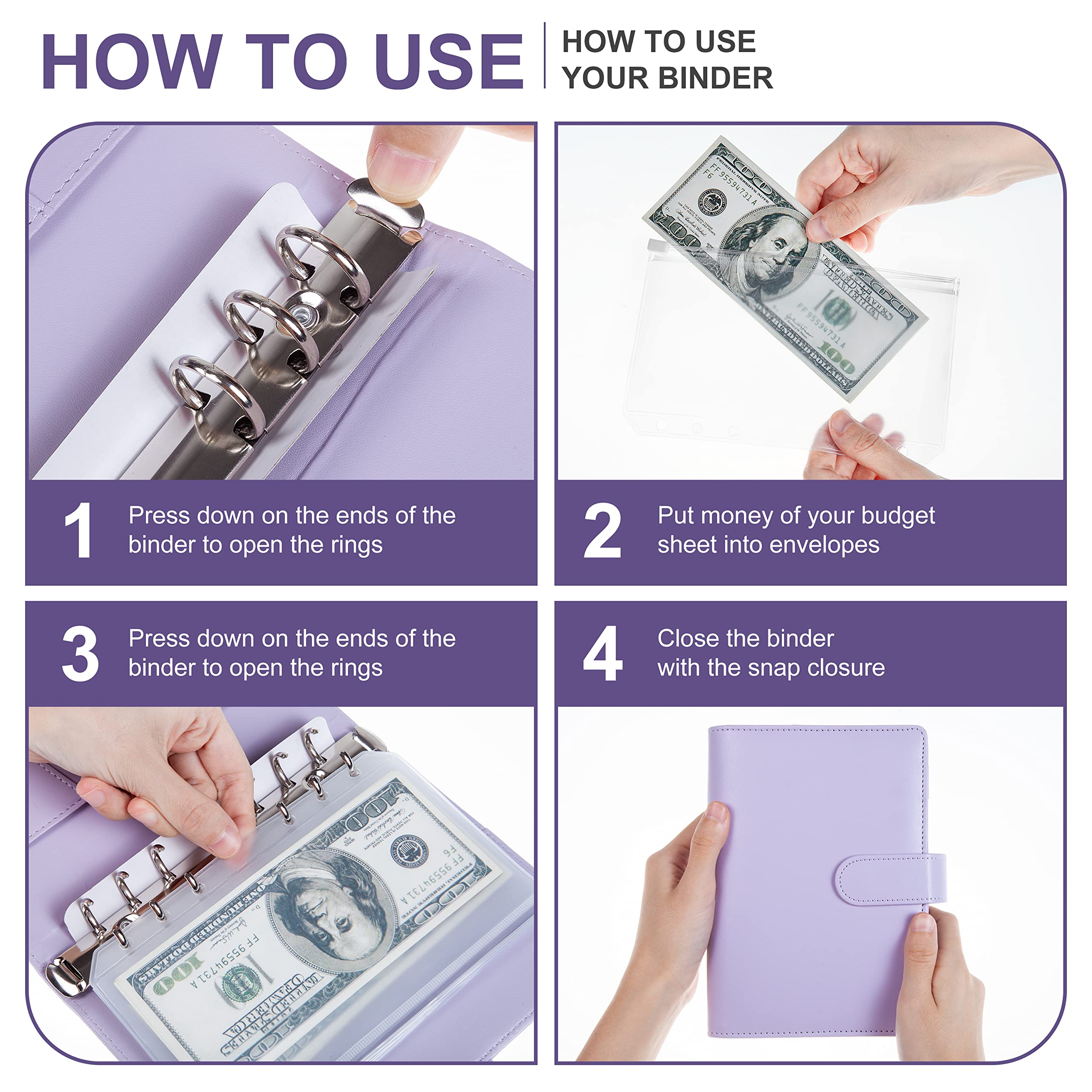 TC Logo Budget Binder Money Organizer with Zipper Envelops, Sheets for Budgeting, Sticker Labels and - 10 Money Saving Cash Envelopes for Binder Budgeting with 24 Sticker Labels