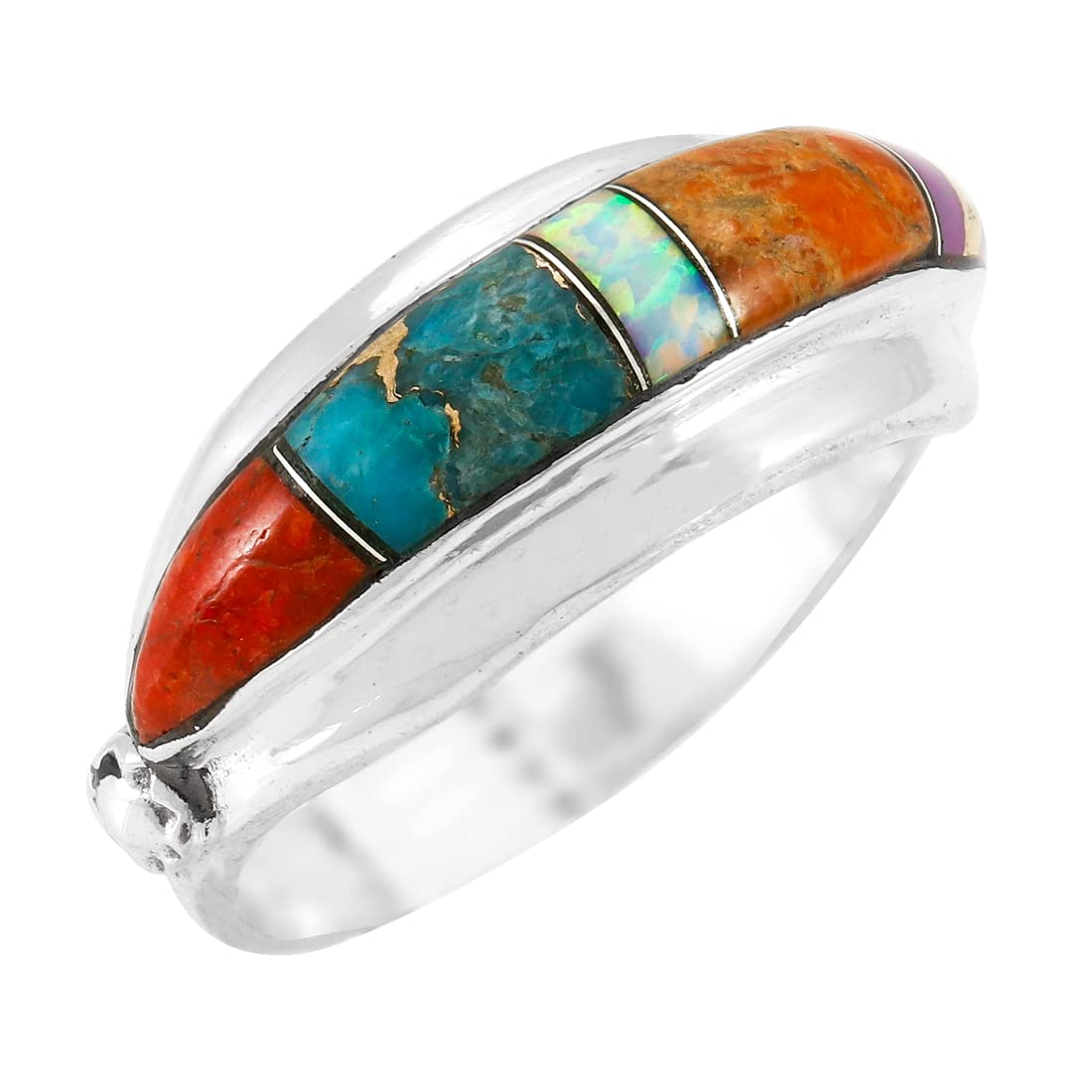 Turquoise Ring Sterling Silver 925 Genuine Gemstones Size 6 to 11 (Multi-Gems) (9)