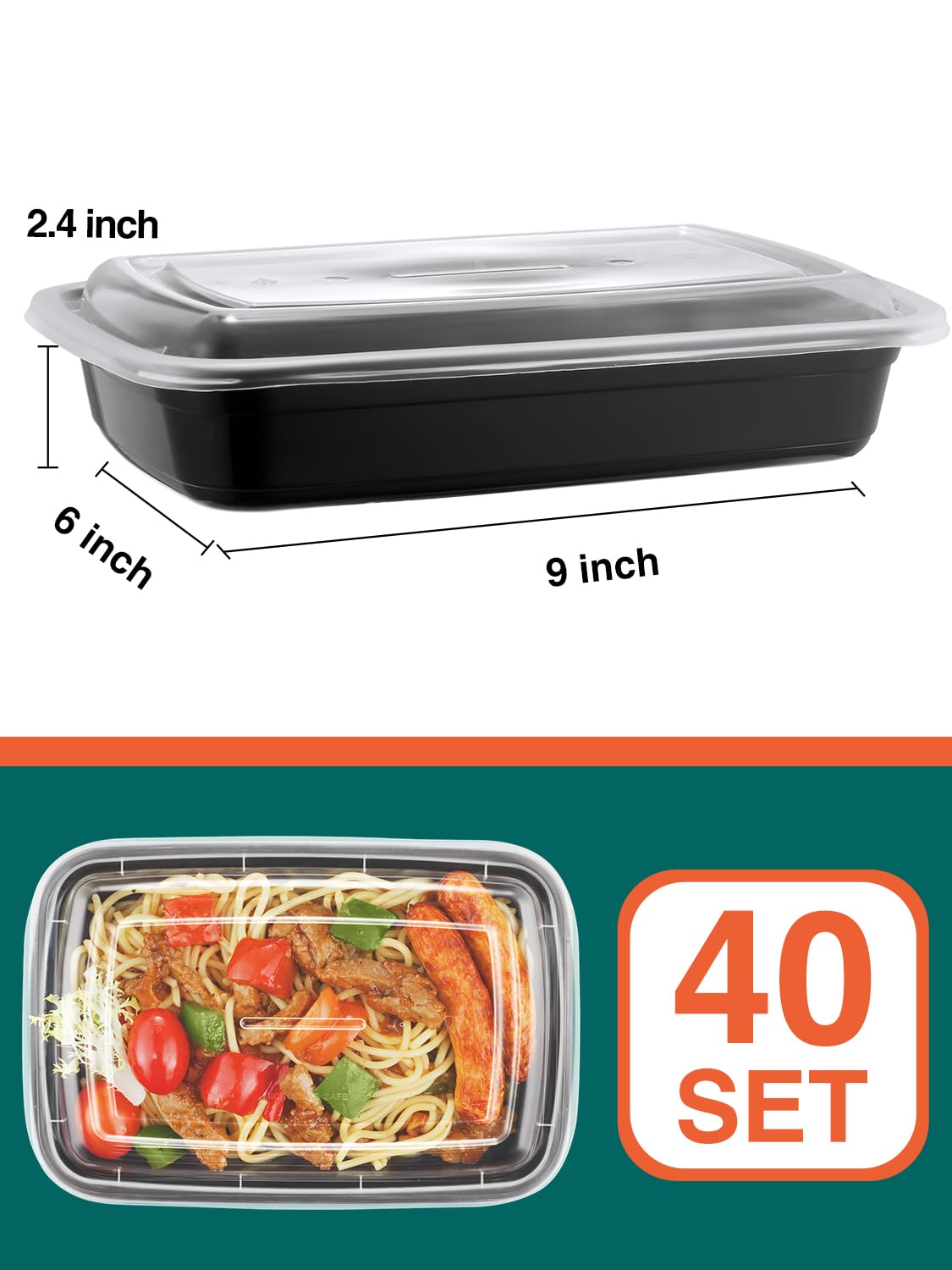 NEEBAKE 40 Sets 38oz Meal Prep Container - Reusable Plastic Food Storage Containers with Lids, Fits Microwave, Freezer and Dishwasher Safe