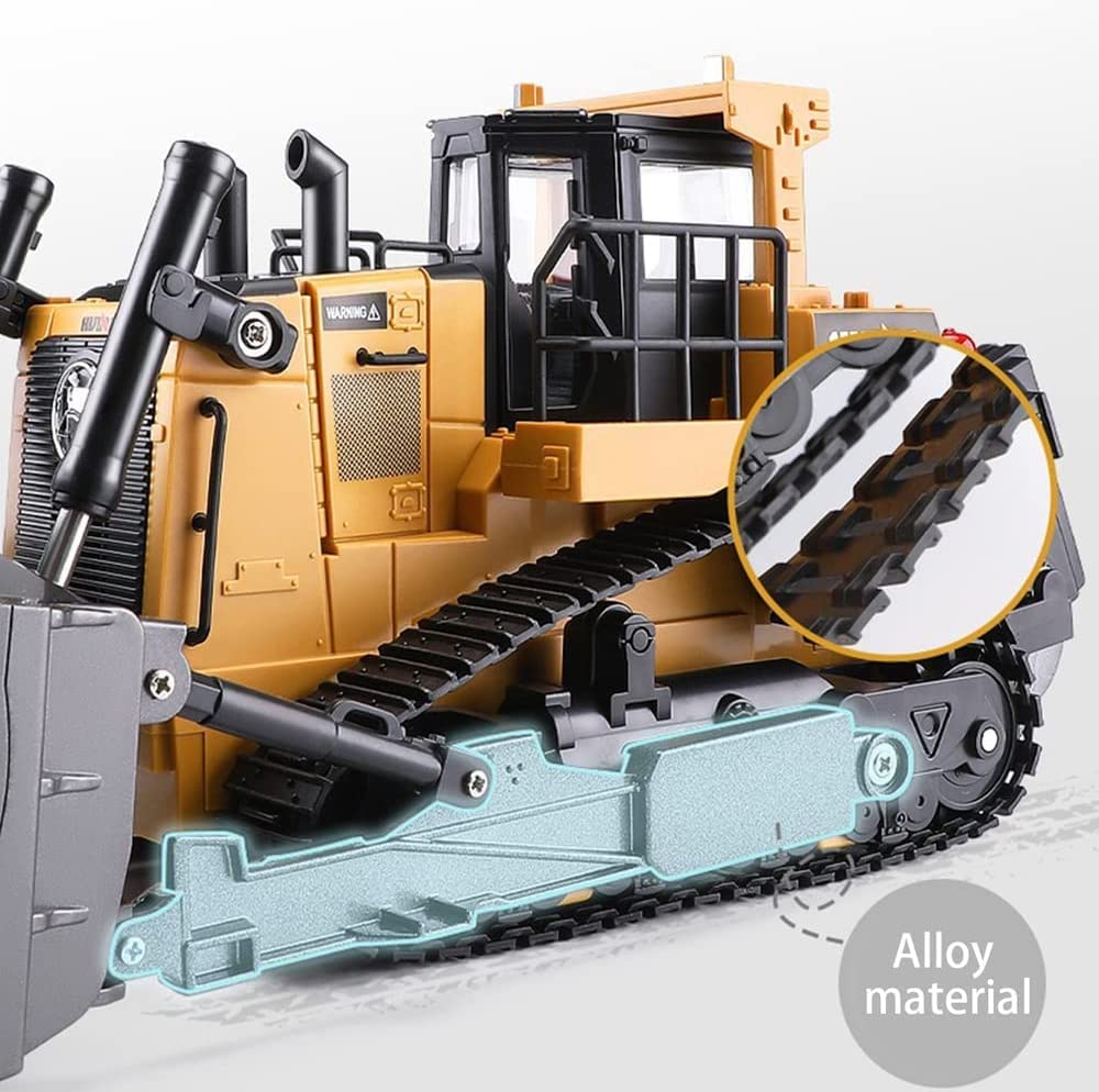 ZRYYWAN RC Bulldozer Toy 1/16 Scale 9CH RC Front Loader Tractor, Full Functional 2.4Ghz Remote Control Bulldozer RC Construction Vehicles Truck Toys Gift with Light and Sound for Kids Adults