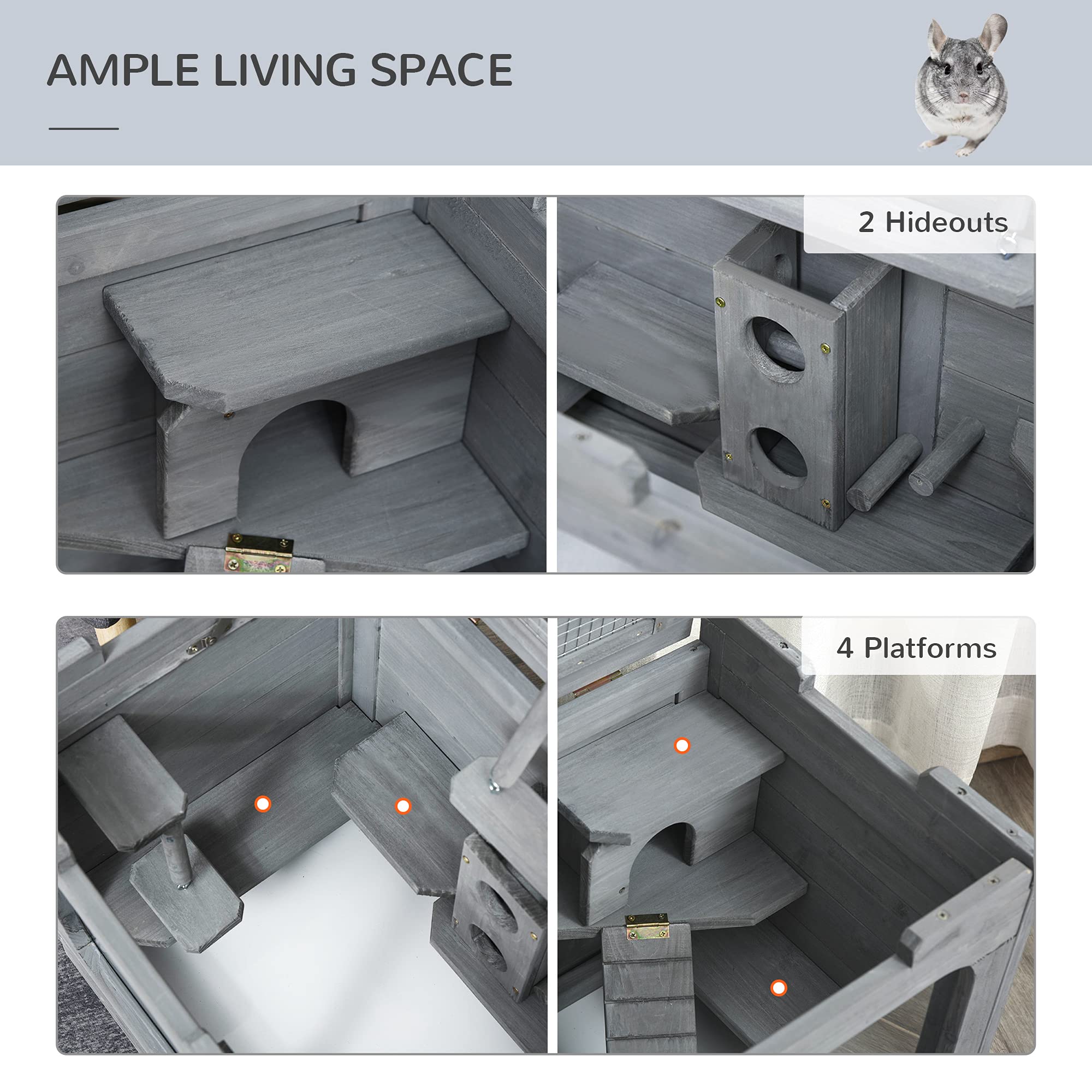 PawHut Wooden Extra Large Hamster Cage with Swings, Small Animal Cage and Habitat with Jumping Platforms, Hamster Habitat, Rats, Mice, Pull-Out Tray