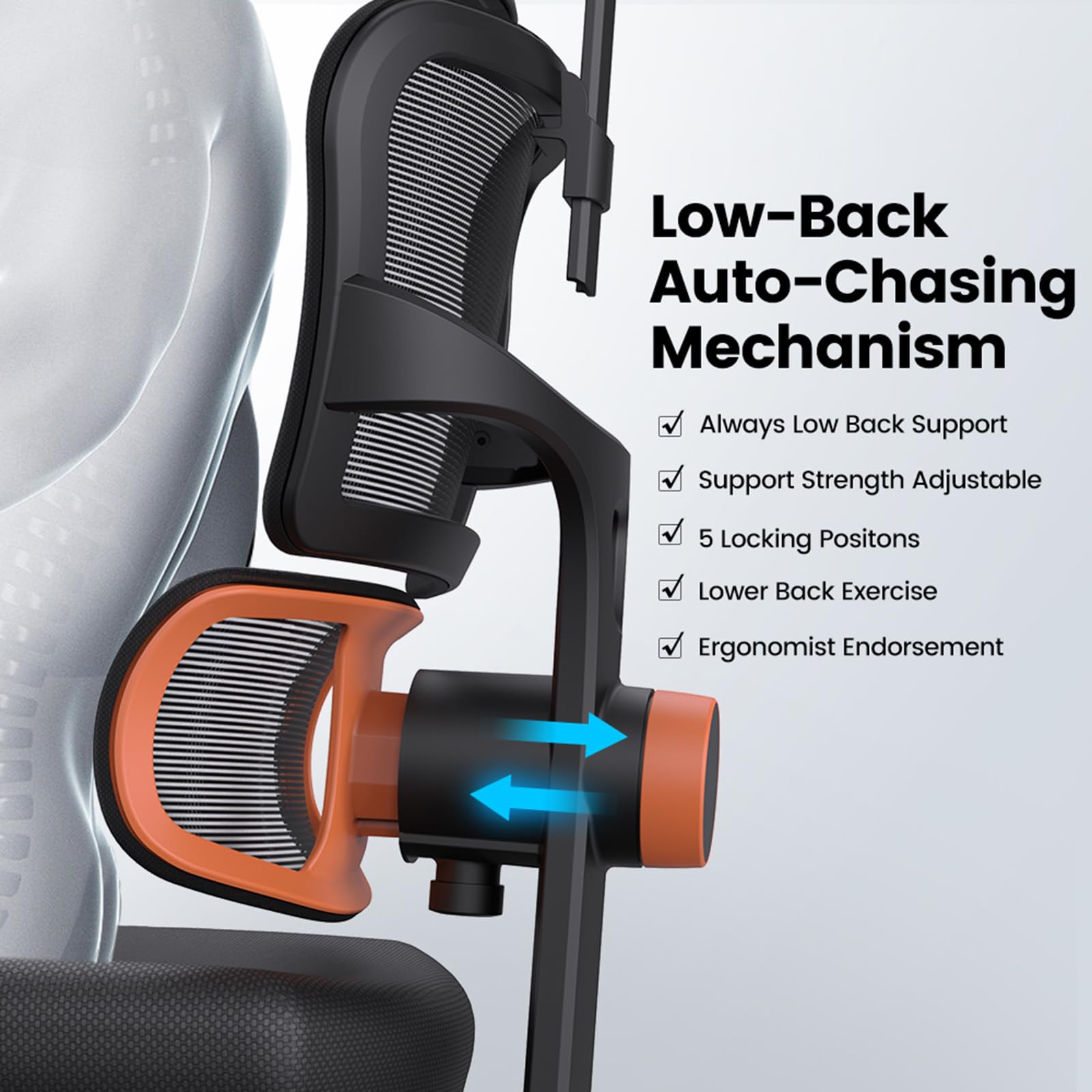 Newtral Ergonomic Office Chair, Automatic Waist-Chasing High Back Desk Chair with Adjustable Lumbar Support & Headrest, 3D Flip-up Armrest, 96°-116° Tilt Function for Office and Home Black
