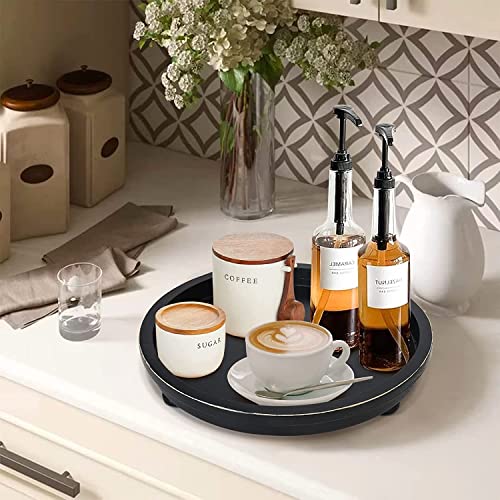 Unistyle Rustic Black Round Wood Tray, 12"