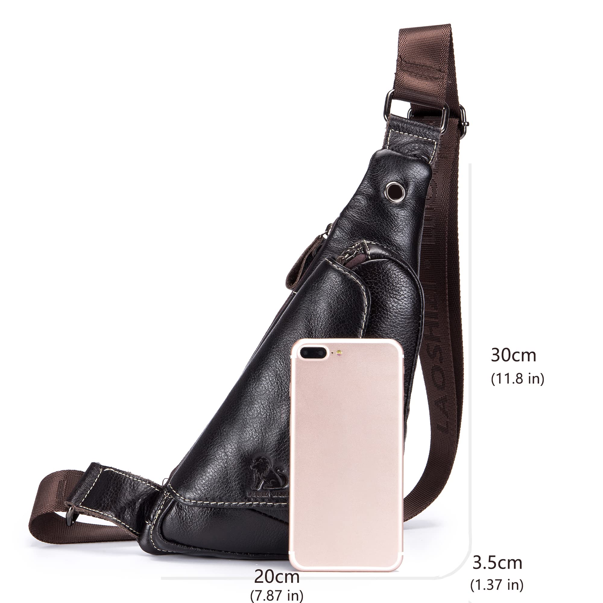 pundarika Genuine Leather Sling bag for men women casual crossbody backpack small shoulder bag chest bag-dark brown