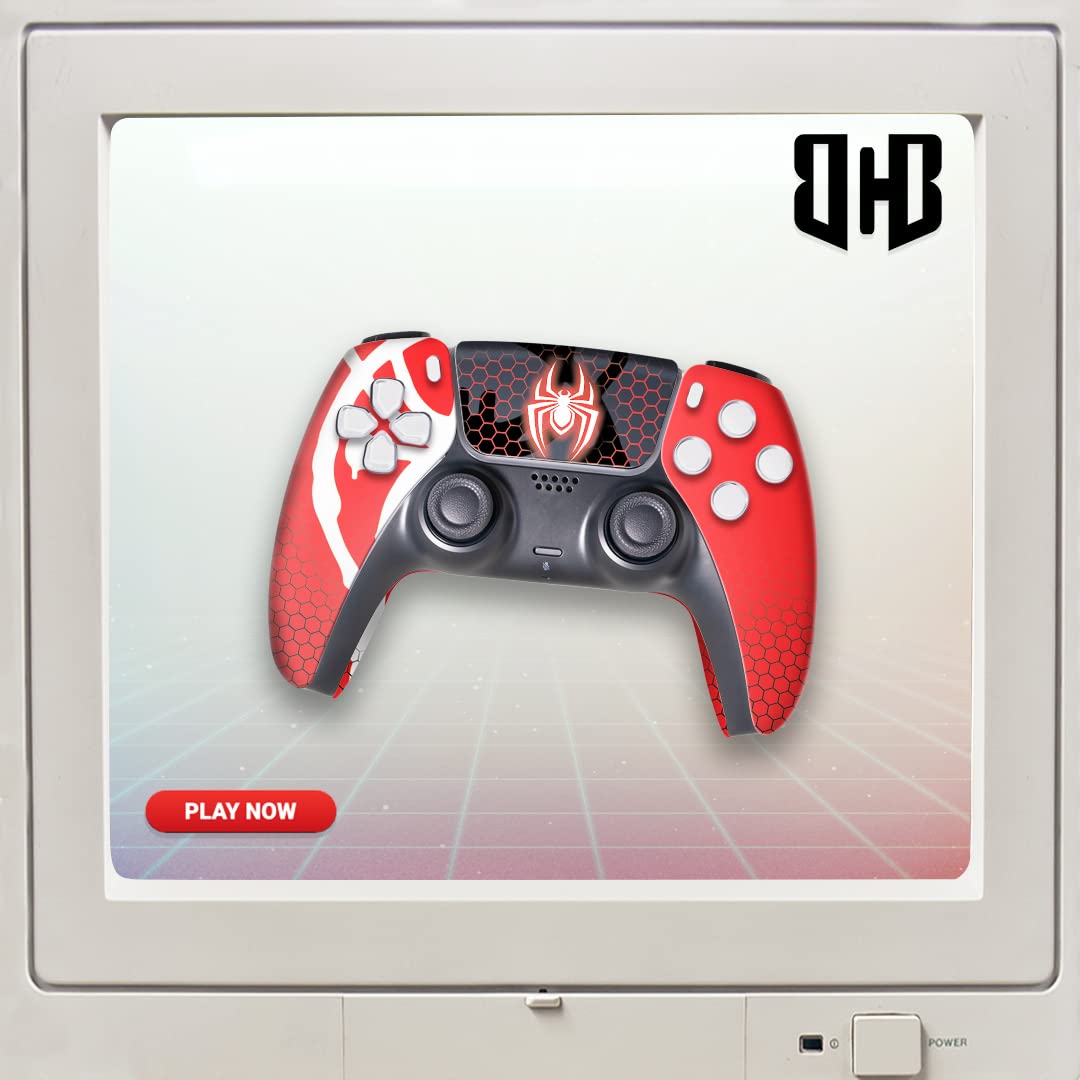 Spider_Man Morales Custom PS-5 Controller Wireless compatible with Play-Station 5 Console by BCB Controllers | Proudly Customized in USA with Permanent HYDRO-DIP Printing (NOT JUST A SKIN)