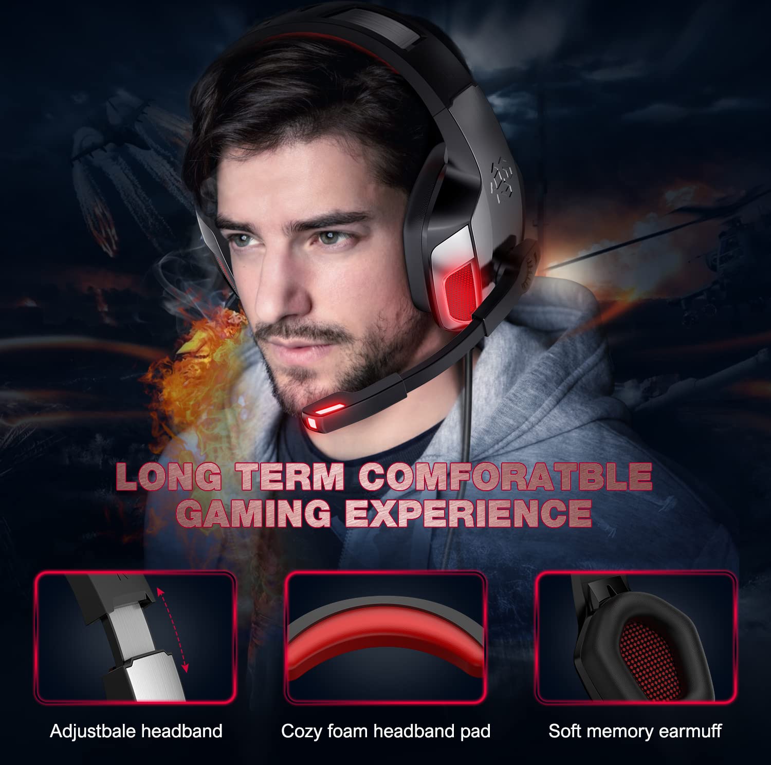 PS4 Headset V-4 Gaming Headset PlayStation4 Headset Stereo Wired Over-Head Gaming Headphones with Noise Canceling Microphone & LED Light for PC/Sony PSP/Mac (Adapter Not Included)