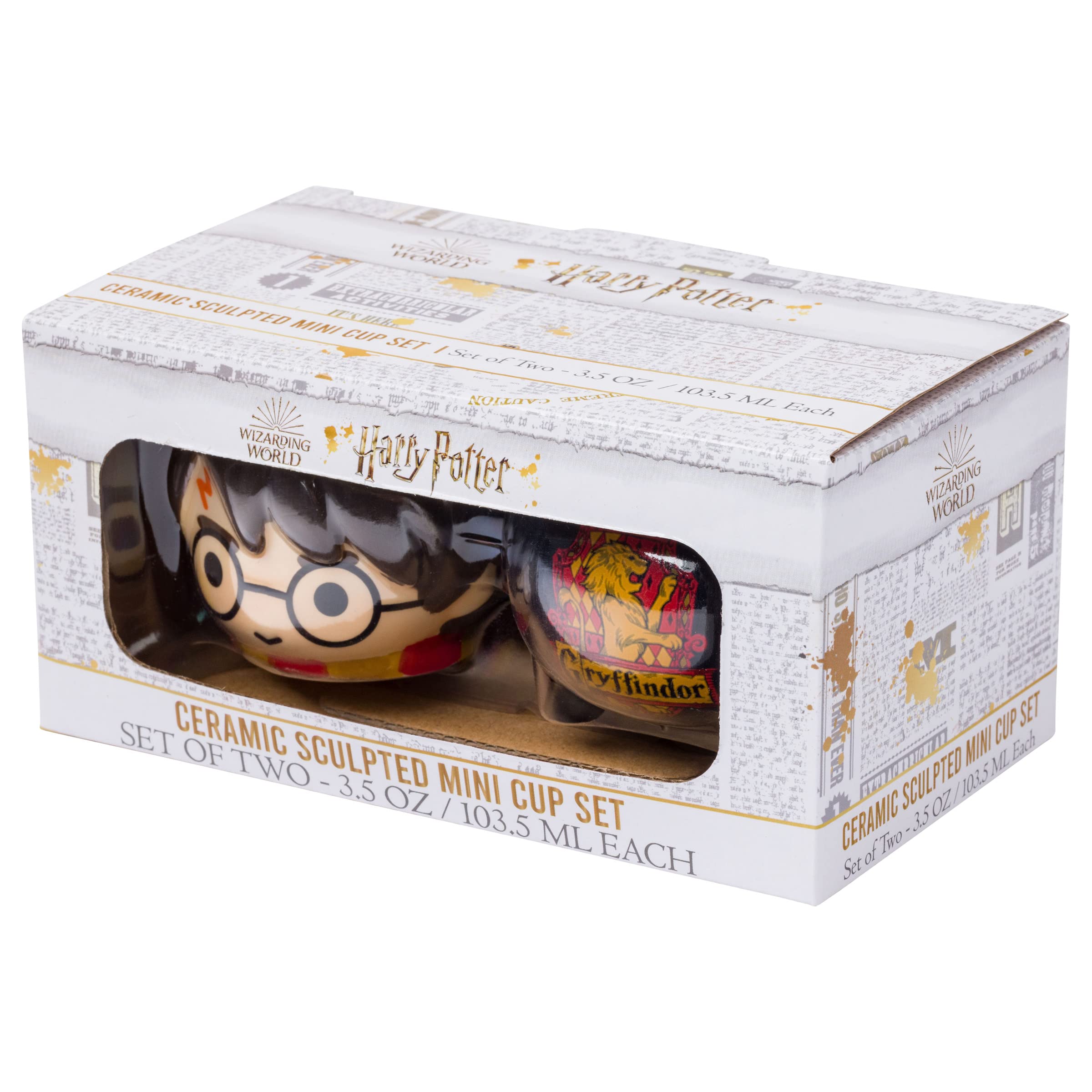 Silver Buffalo Harry Potter Gryffindor Cauldron 2pc Ceramic 3D Sculpted Mini Cup Set, Perfect as a Sugar, Cream, or Milk set, 3.5 Ounces
