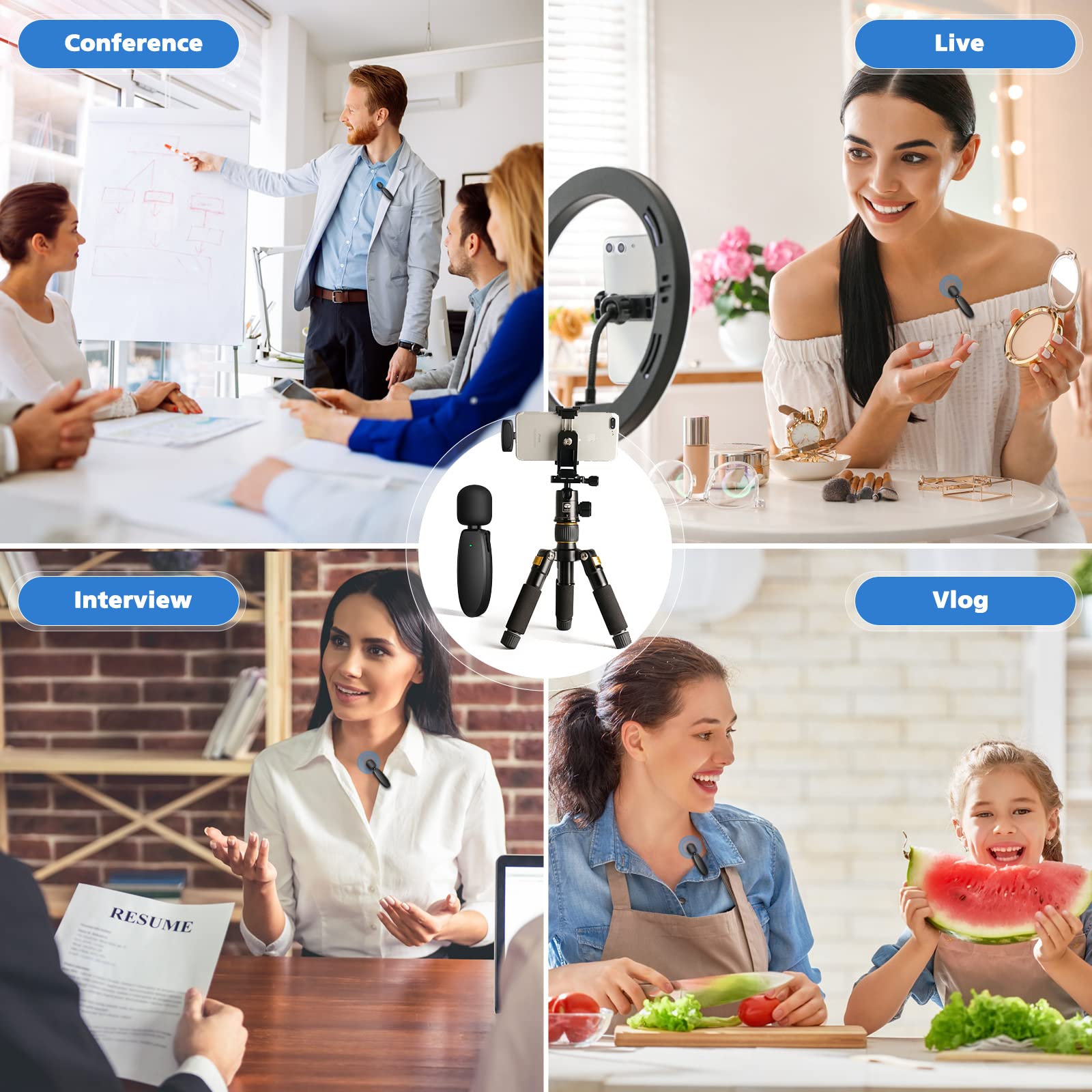 Wireless Lavalier Microphone for iPhone iPad Plug&Play Auto-sync Noise Reduction Lapel Mic Professional Video Recording Clip-on Lav Mic for Live Stream YouTube TikTok Facebook Interview (ONE CLIP)