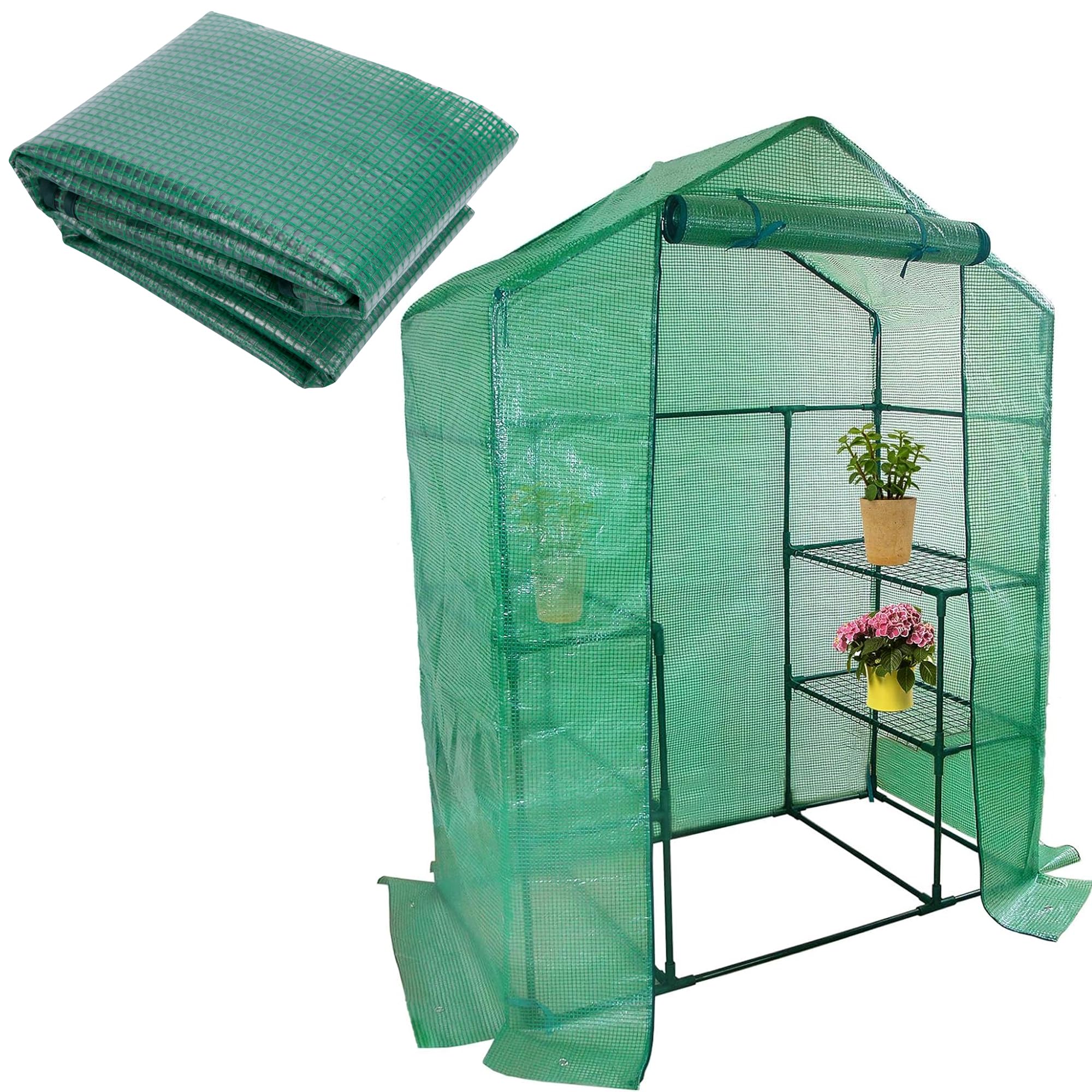 Walk-in Greenhouse Replacement Cover with Roll-Up Zipper Door-56x29x76 Inch PE Plant Gardening Greenhouse Cover for Gardening Plants Cold Frost Protection Wind Rain Proof (Frame NOT Include)