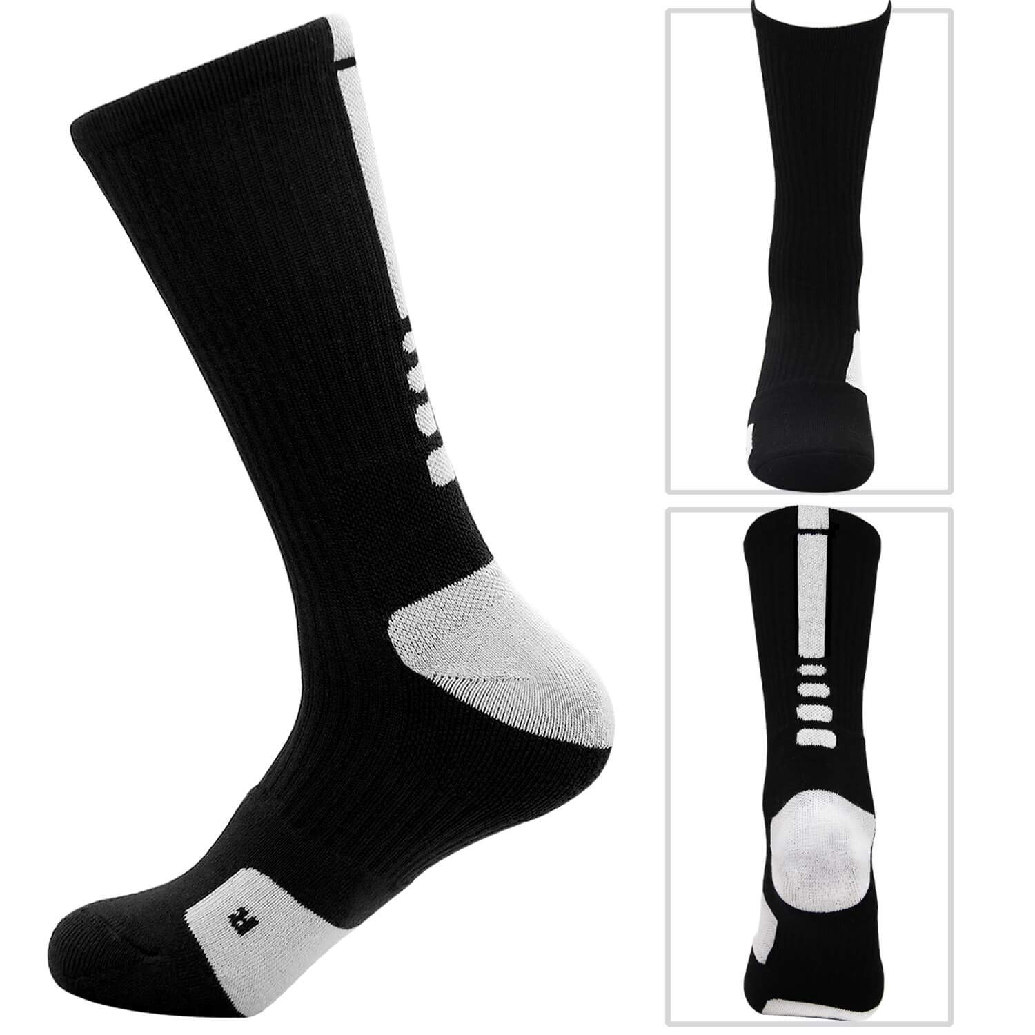 MUMUBREAL Men's Cushioned Compression Sport Socks, Black Black Red, One Size (3pack)