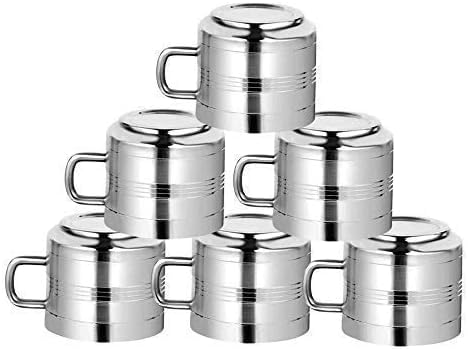 SS Ecom Set of 6 Stainless Steel Small Espresso Cups, Mini Teacups Coffee Mug Set of 6, Latte Cappucino Cups, Reusable & Mirror Finish - 100 ml (3.3 oz)
