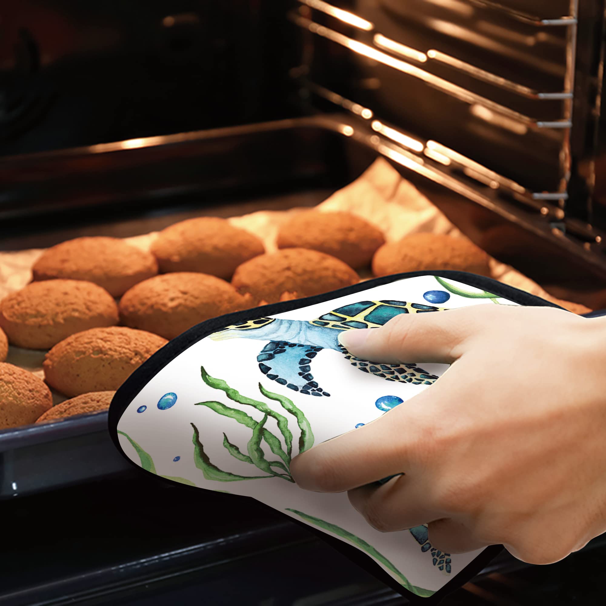 Sea Turtles and Seaweed and Bubbles Pot Holders Set of 2 Kitchen Heat Resistant Potholder for Microwave Cooking Baking Oven End Dishes and BBQ