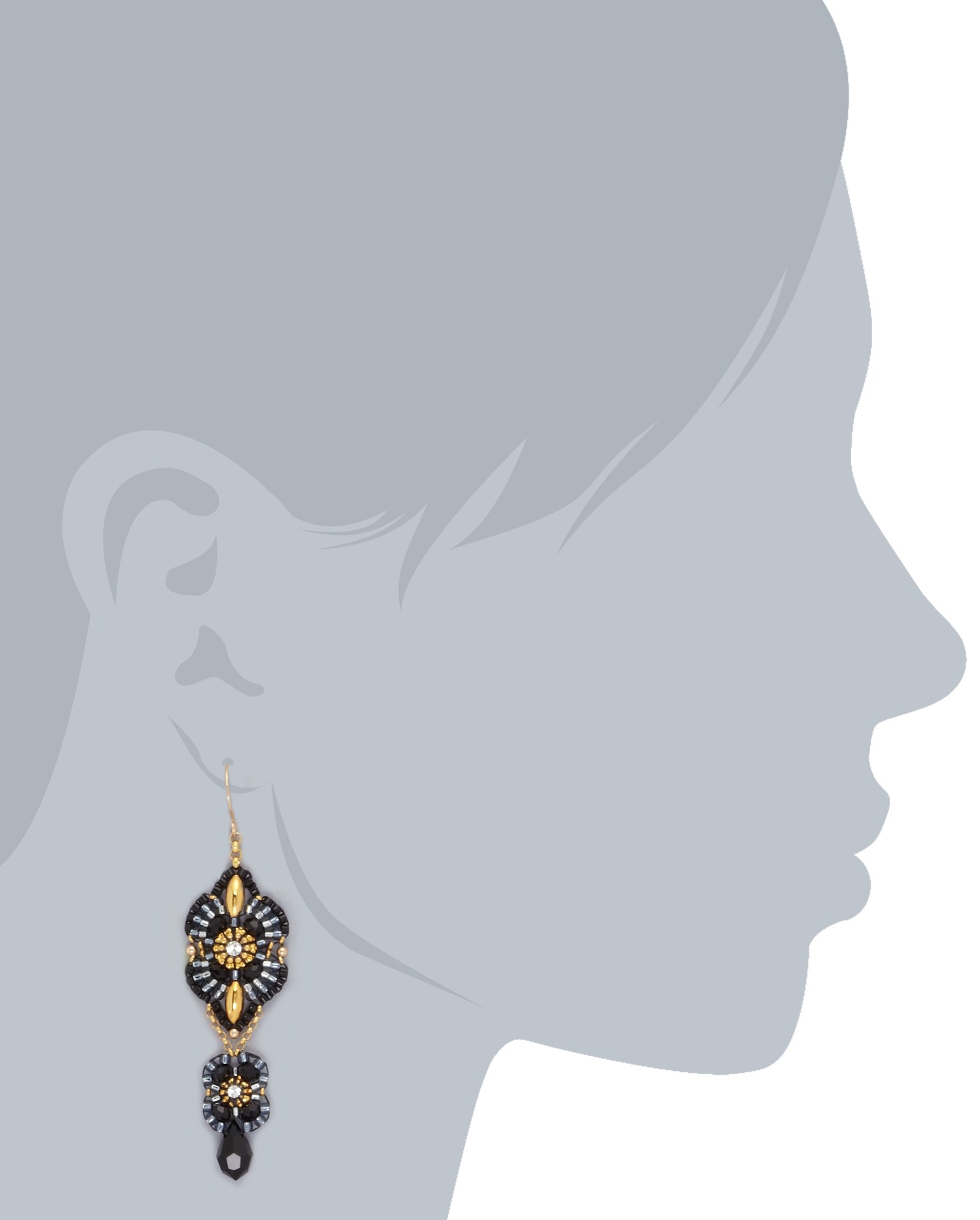 Miguel Ases Black Quartz and Swarovski Swinging Station Earrings