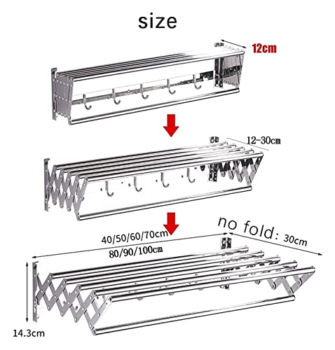 XMCX Folding Laundry Drying Rack- Wall Mounted Clothing Shelf for Shirts Pants Towels Shoes Garments Hanging Hanger Easy Storage (Size : 100cm/39.4in)