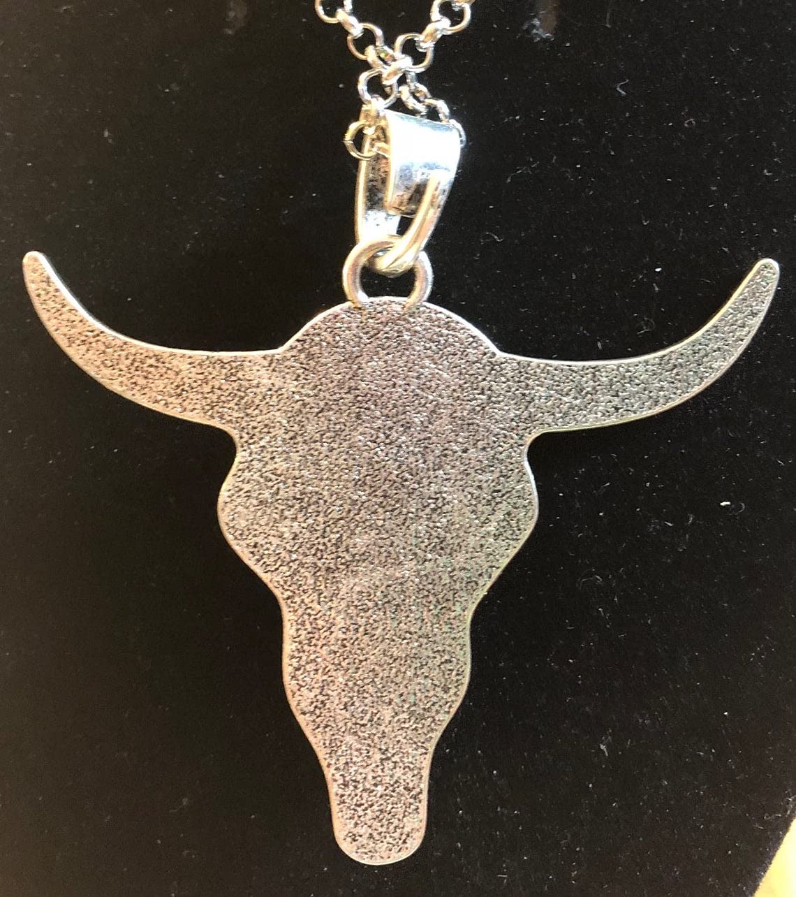 Silver Longhorn Bull Skull Buffalo Pendant, Faux Turquoise Cabochon Gift Boxed