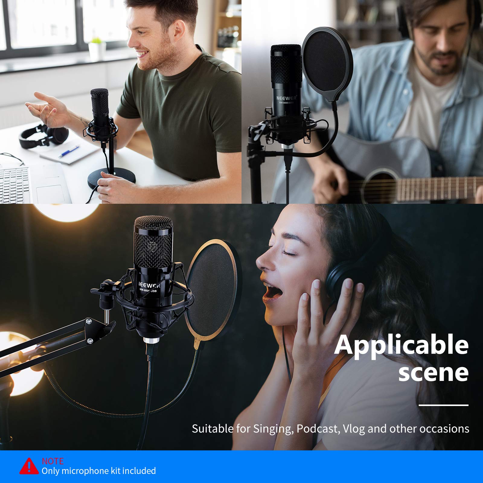 Neewer NW-8000 USB Microphone, 192KHz/24Bit Supercardioid Condenser Microphone with Shock Mount and Foam Windshield for Singing, Podcast, Live Streaming, Plug & Play