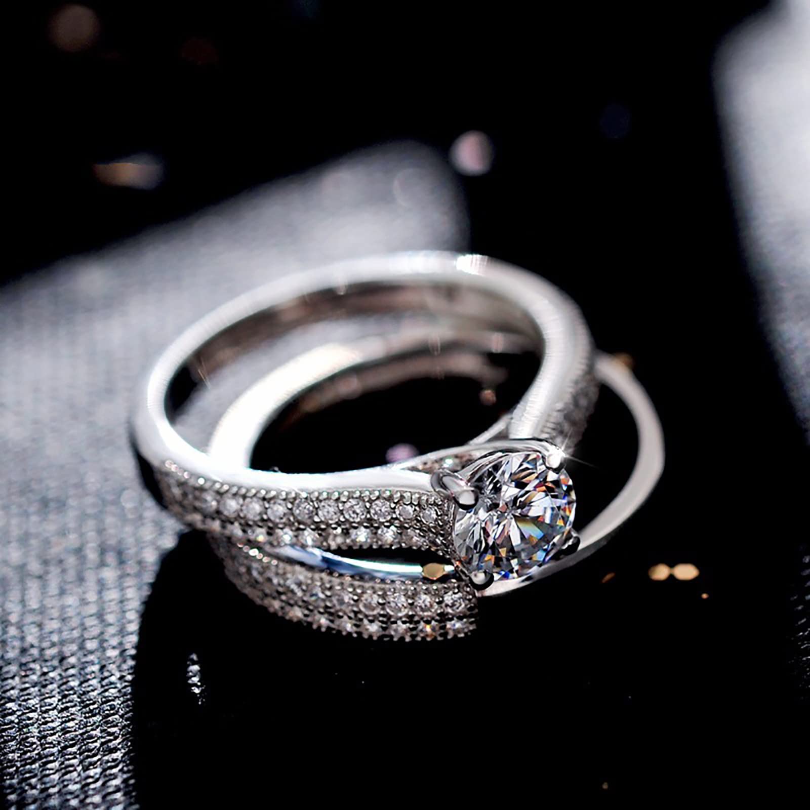 Stainless Steel Ring Sets Fashion Diamond Ring Set for Women Engagement Ring Jewelry Gifts (Silver, 7)