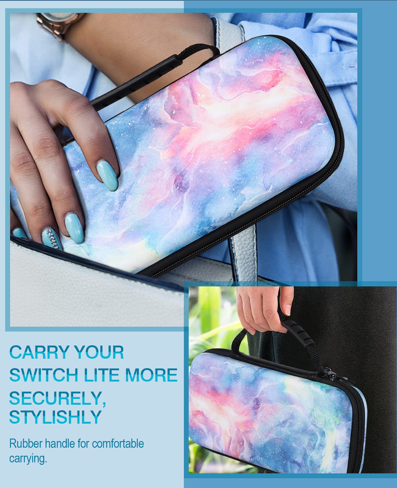 TiMOVO Carrying Case Compatible with Nintendo Switch Lite, Durable Hard Shell Game Storage Handbag Portable Travel Bag Protective Pouch with Pocket for 10 Game Cards & Accessories, Dreamy Nebula