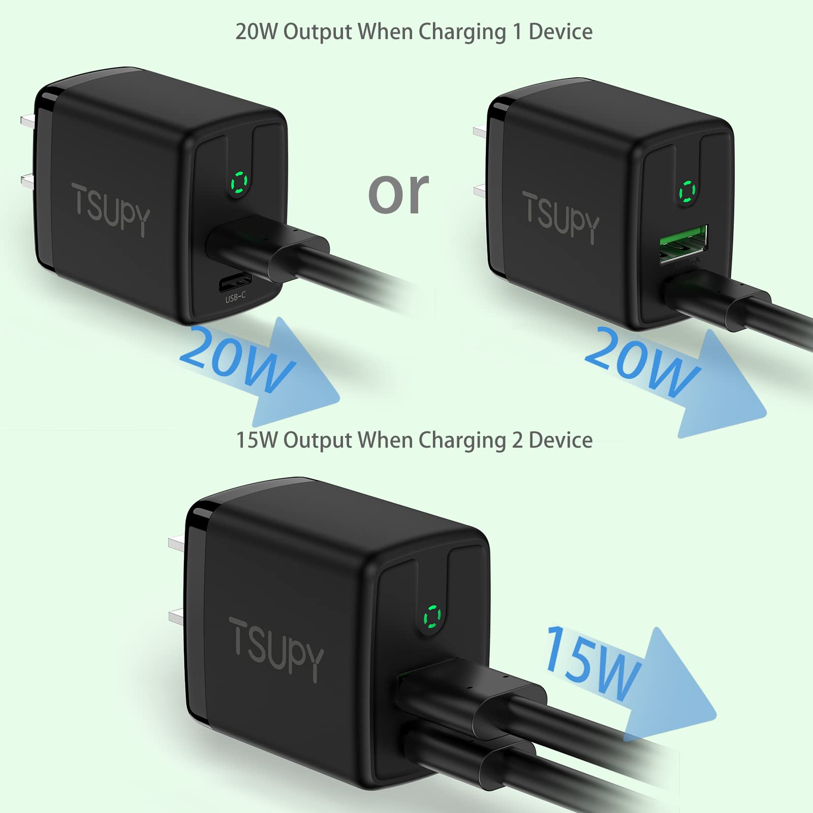 TSUPY USB 3.0 Hub Multi USB Data HUB with 4ft/48inch Extended Cable,SD/TF Card Reader & 3 USB 3.0 Ports,USB C Wall Charger 20W