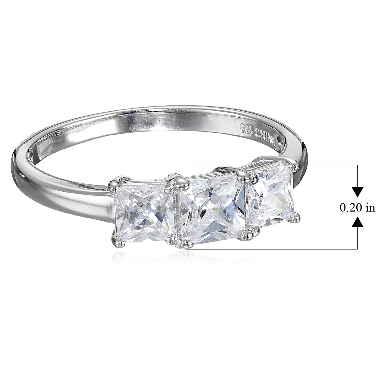 MORGAN & PAIGE Platinum Plated 925 Sterling Silver Princess-Cut Cubic Zirconia Yesterday, Today, Tomorrow 3-Stone Engagement or Anniversary Ring - Size 7