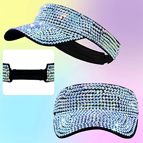 Vicenpal 3 Pcs Glitter Visor Shiny Rhinestones Sport Adjustable Summer Cap Sun Visor Caps for Tennis Cycling Running(Black, White, Beige)