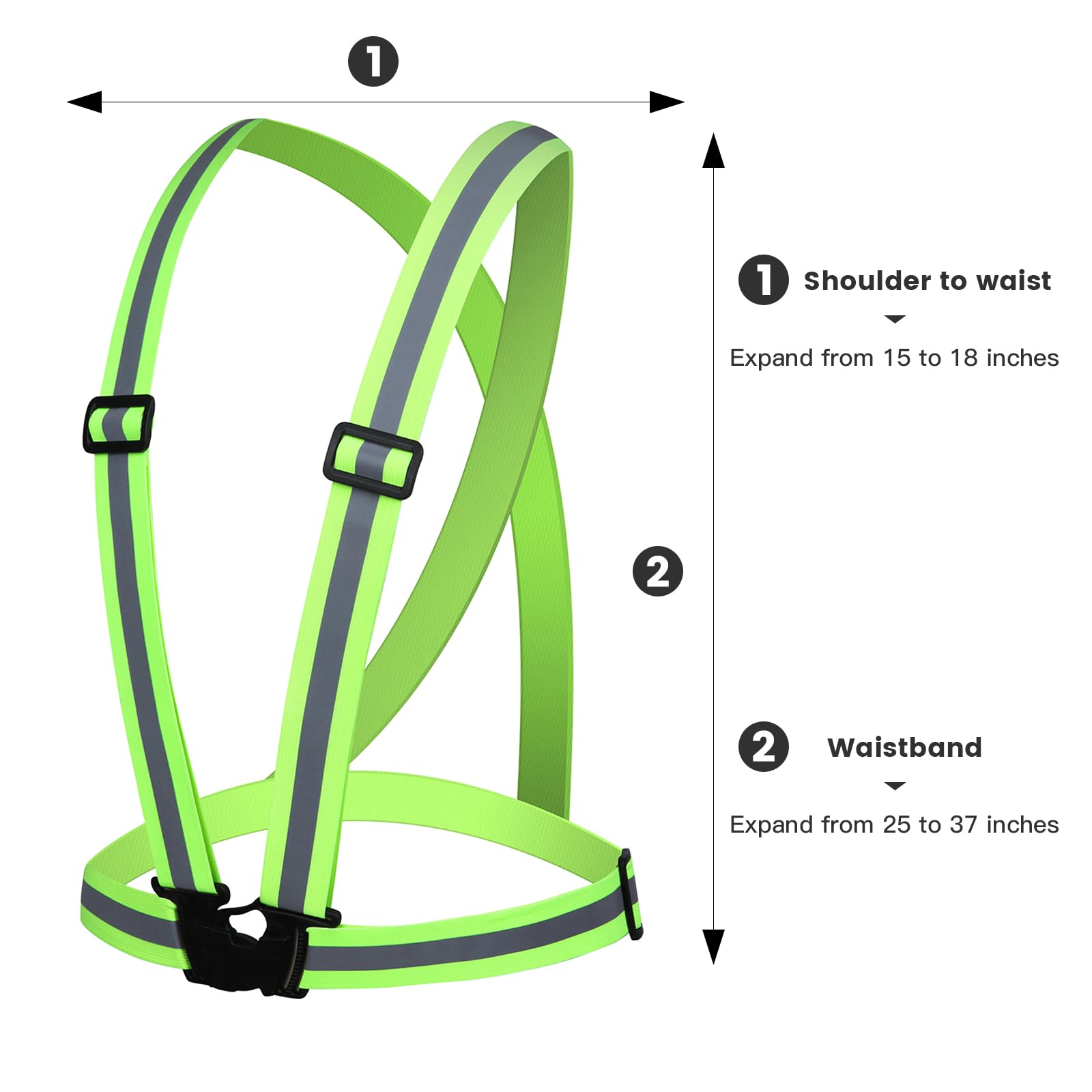 Reflective Vest, 2-Pack Reflective Gear High Visibility Suspenders Safety Lightweight Straps with Elastic & Adjustable Holes, 360° Hi-Vis Running Vest for Running, Jogging, Hiking, Cycling, and More