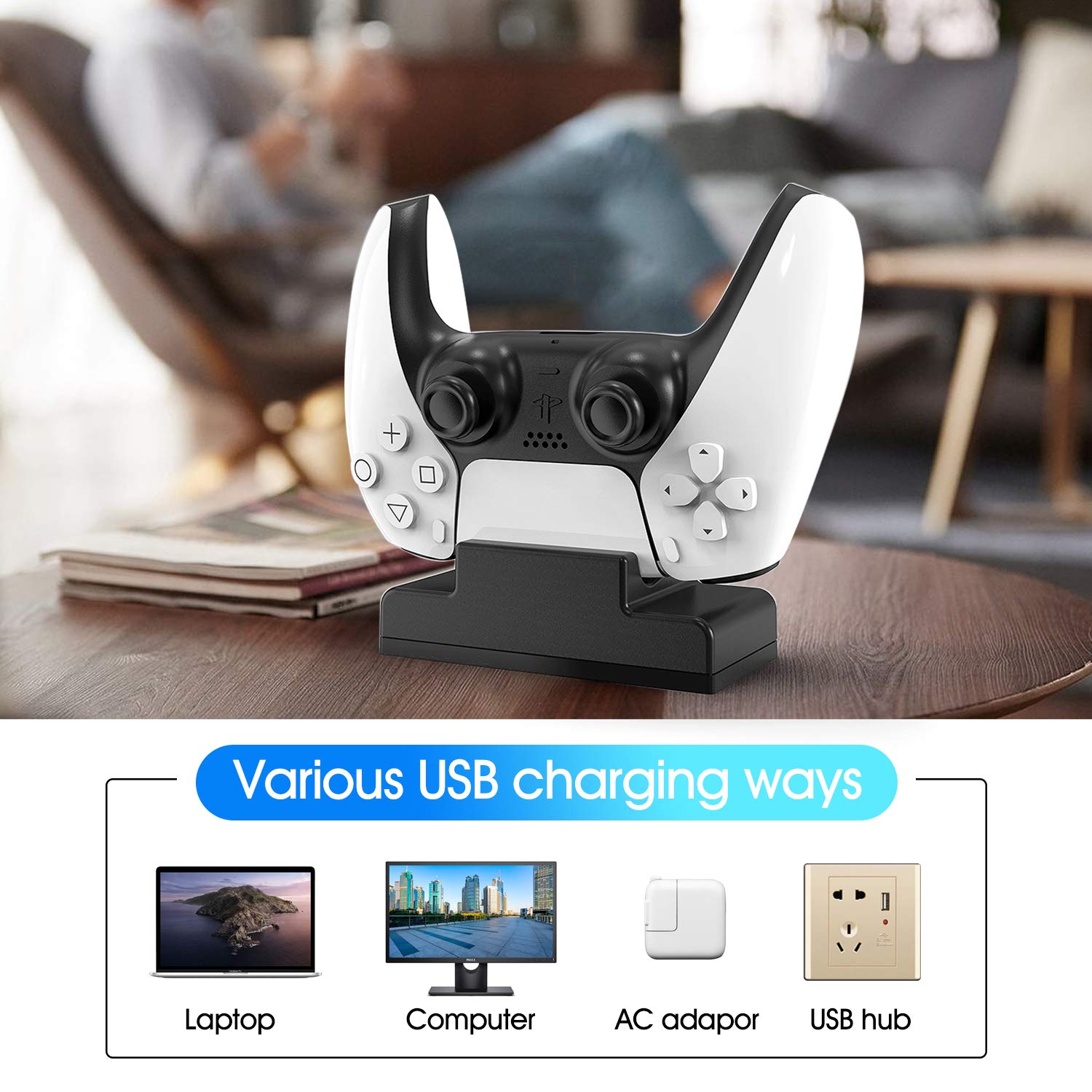 PS5 Controller Charger, Charging Station Compatible with PS5 Single Controller USB Fast Charging Station Dock for Sony Playstation5 / PS5 Controller