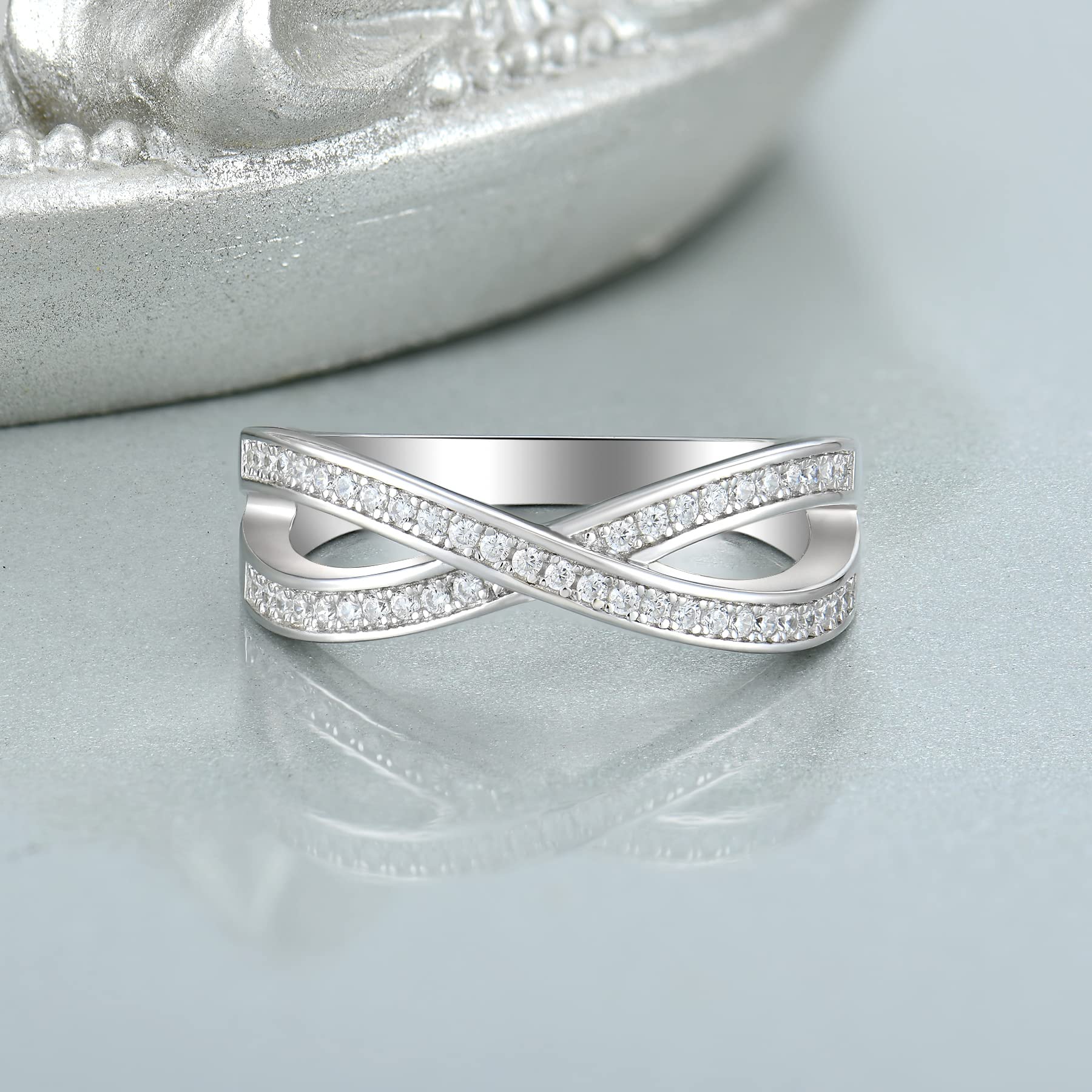 STARCHENIE X Ring 925 Sterling Silver Criss Cross Ring for Women Cubic Zirconia Size 10