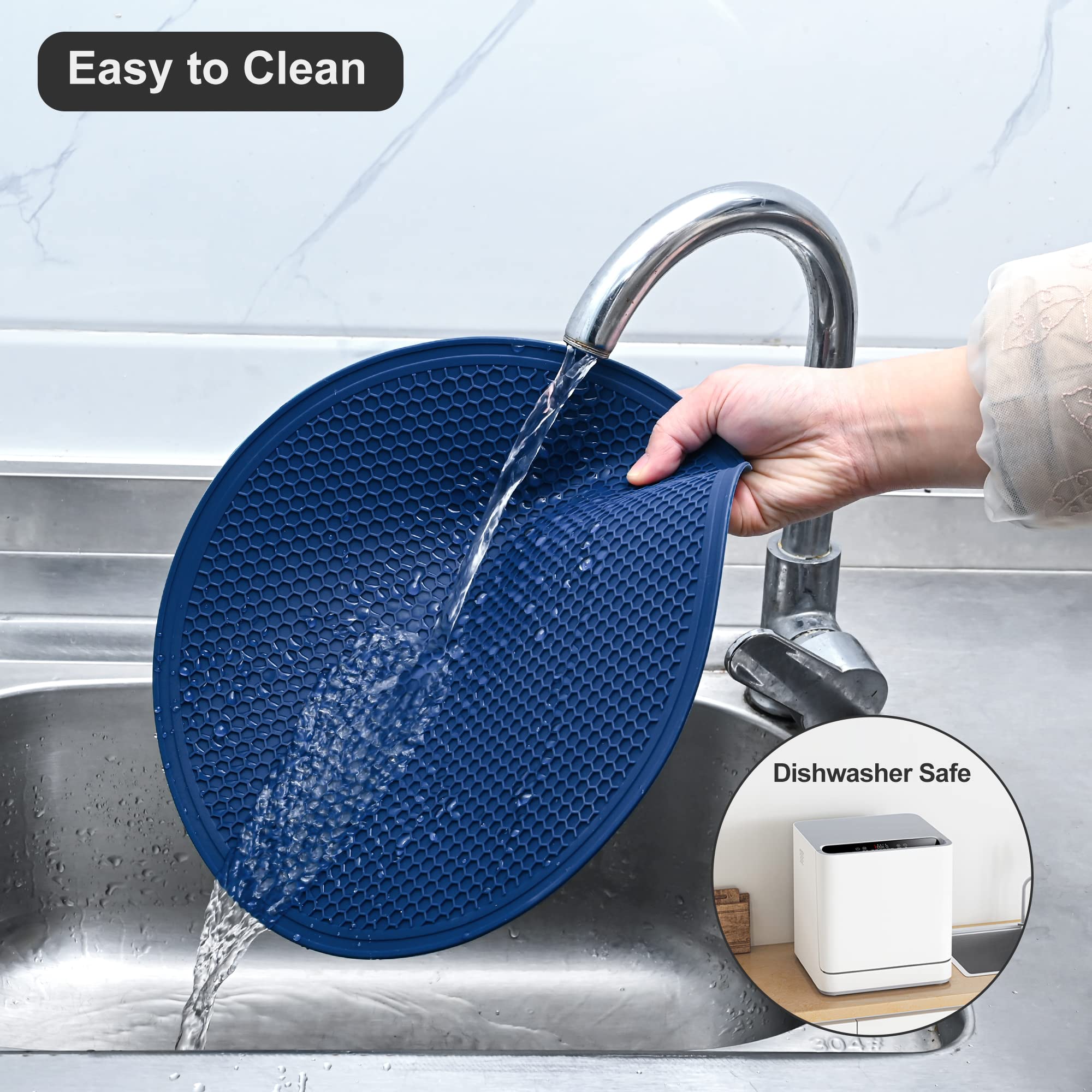 Viwehots Silicone Trivet Mat -Pot Holders-Large Round Trivets for Hot Dishes-Pots & Pans, Dia11.81 Microwave Use Plate Cover Mat, Multifunction Counter Silicone Mats, Durable Kitchen Drying Mat Blue