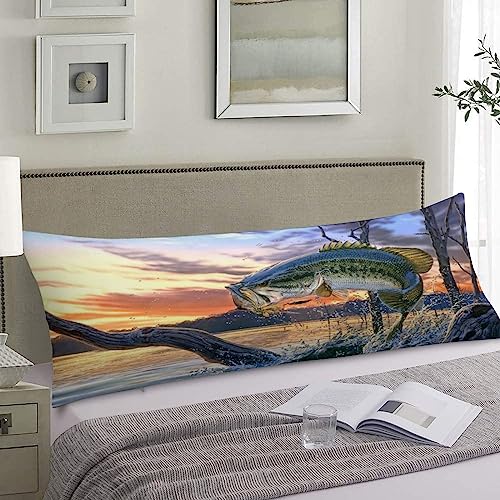 Lycomify Body Pillow Cover,Fishing Bass Fish Printed Long Pillow Cases Protector with Zipper Decor Soft Large Covers Cushion for Beding,Couch,Sofa,Home Gift 20"x54"