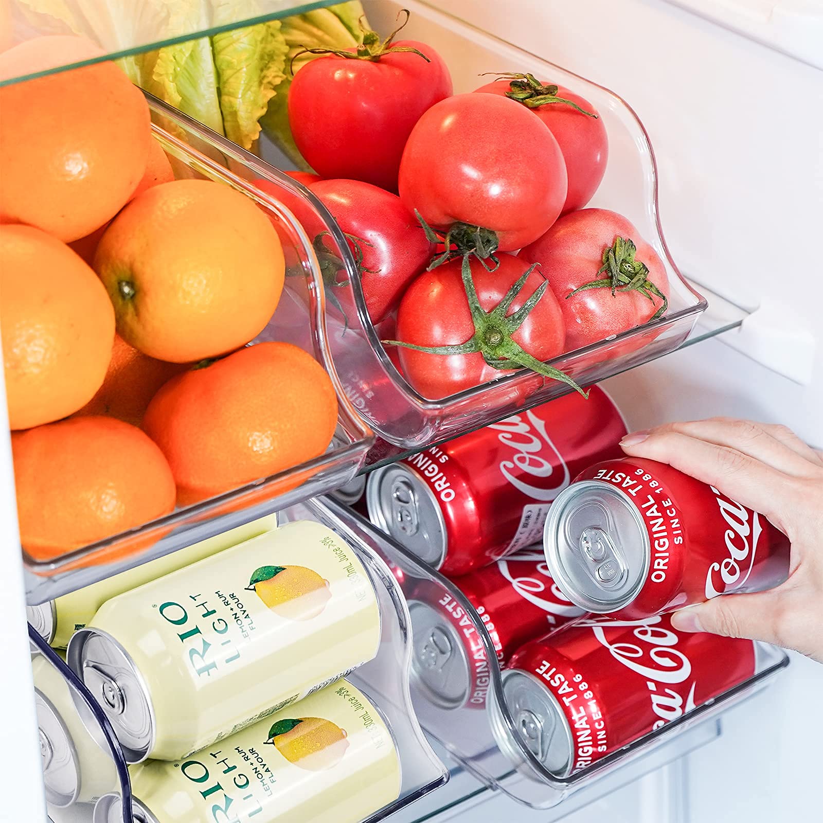 Puricon 4 Pack Refrigerator Organizer Bins Can Dispenser Storage Holder Bundle with 2 Pack Water Bottle Dispenser Organizer for Refrigerator