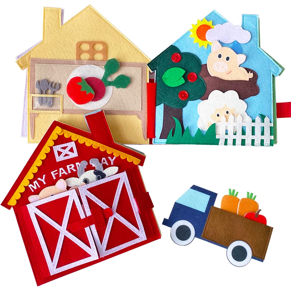 MOVEBO- Quiet Book Toddler Book (My Farm Day),Farm Animals Activity Busy Book,Felt Book,Quiet Book for Toddlers and Children