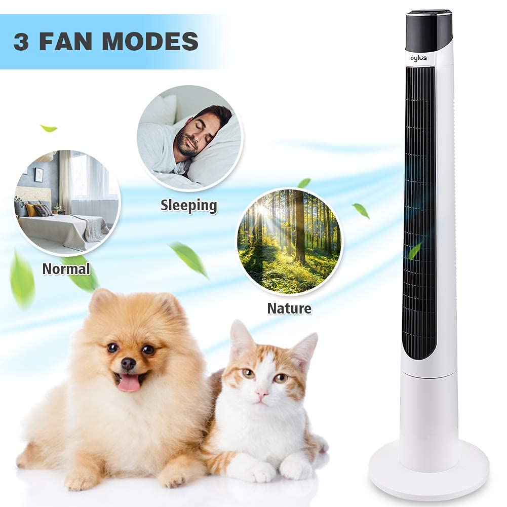 OYLUS 48’’ Tower Fan Portable With Remote Control Oscillating Quiet, 3 Speed Settings Nature & Sleeping Mode 12H Timer for Rooms, Office, White