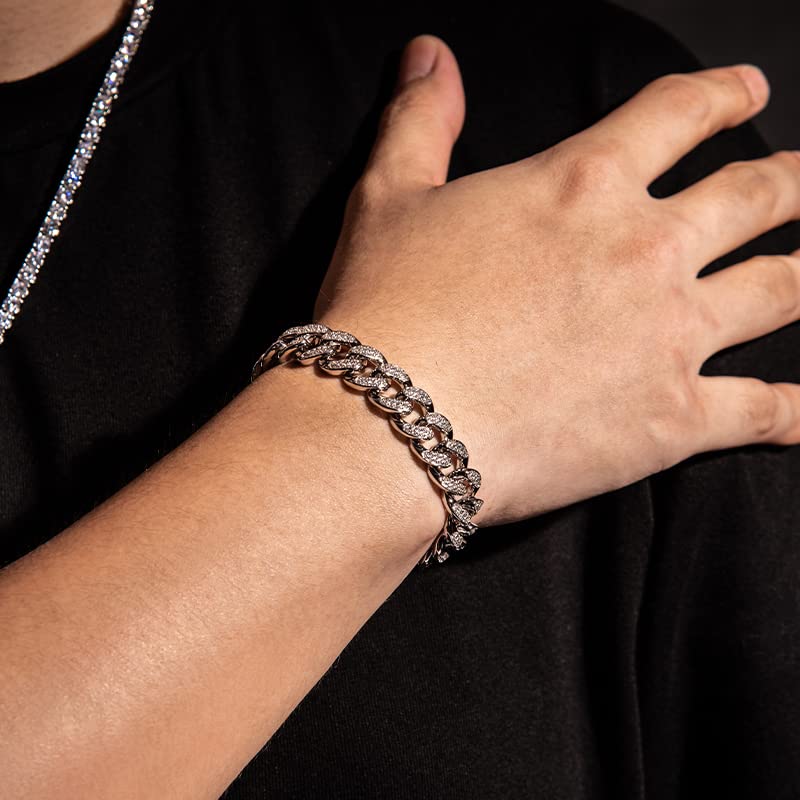 Tevemy 18mm Cuban bracelet 18k or White Gold Plated Zirconium Cuban Miami Cuban Bracelet for Men