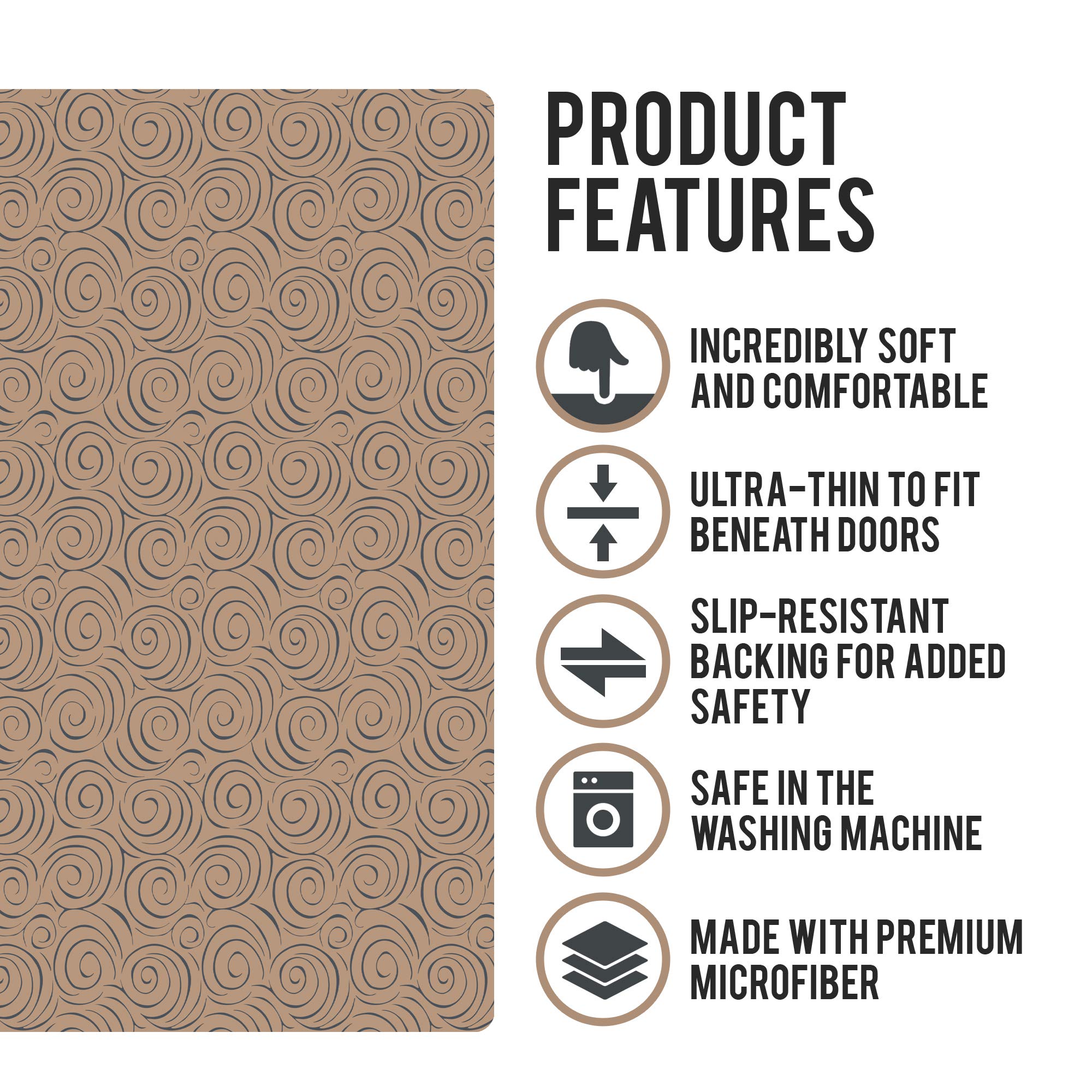 Shape28 Small Area Mat Ultra-Thin Kitchen Rug Entrance Mat with Non Slip Rubber Backing Size 20 inches x 16 inches Color Cappuccino Design 4T