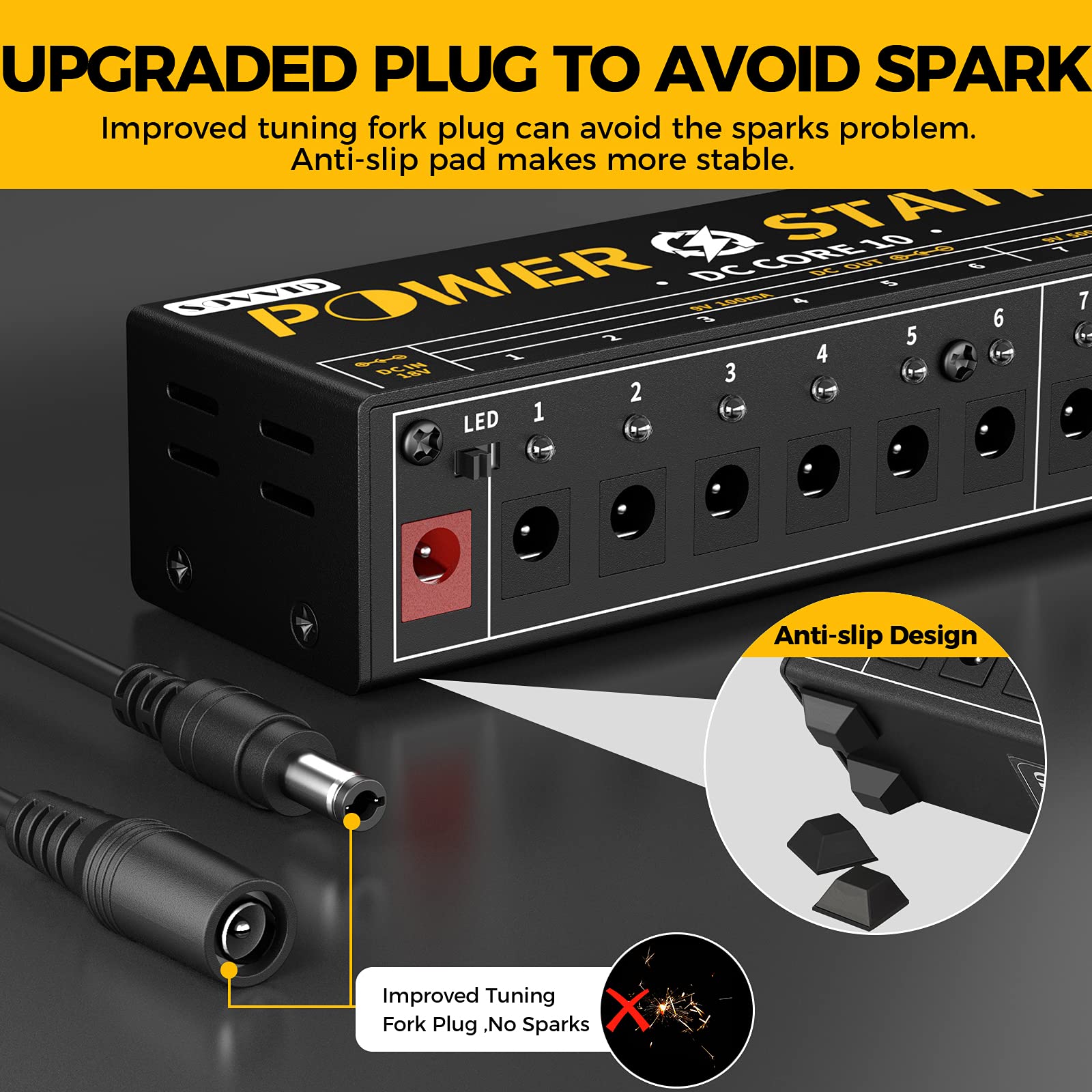 Sovvid Guitar Pedal Power Supply - 10 Isolated DC Output for 9V/12V/18V 100mA 500mA Effect Pedal Board Power Supply with Smart Short Circuit and Overcurrent Protection1