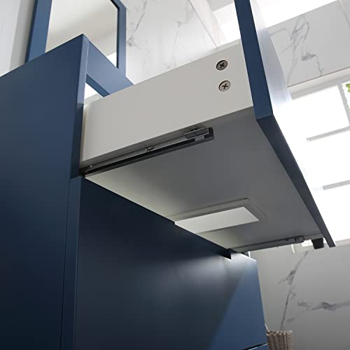 walsport 32" Bathroom Vanity and Sink Combo Modern Navy Cabinet White Basin Vessel Sink Faucet Combo Set with Water Barrier Floor Mount