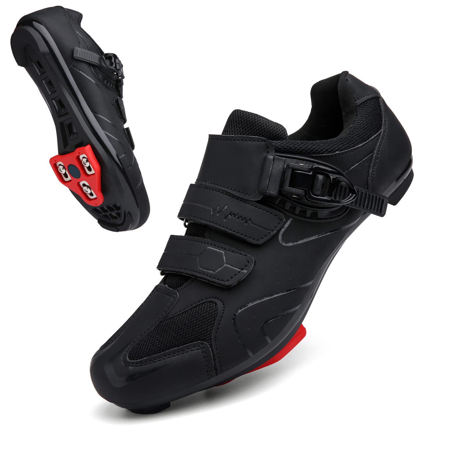 Vicogn Mens Womens Cycling Shoes Compatible with Peloton Indoor Bicycle Pedals Clip in Road Bike Shoes Pre-Installed with Look Delta Cleats (Black,US 12) 47