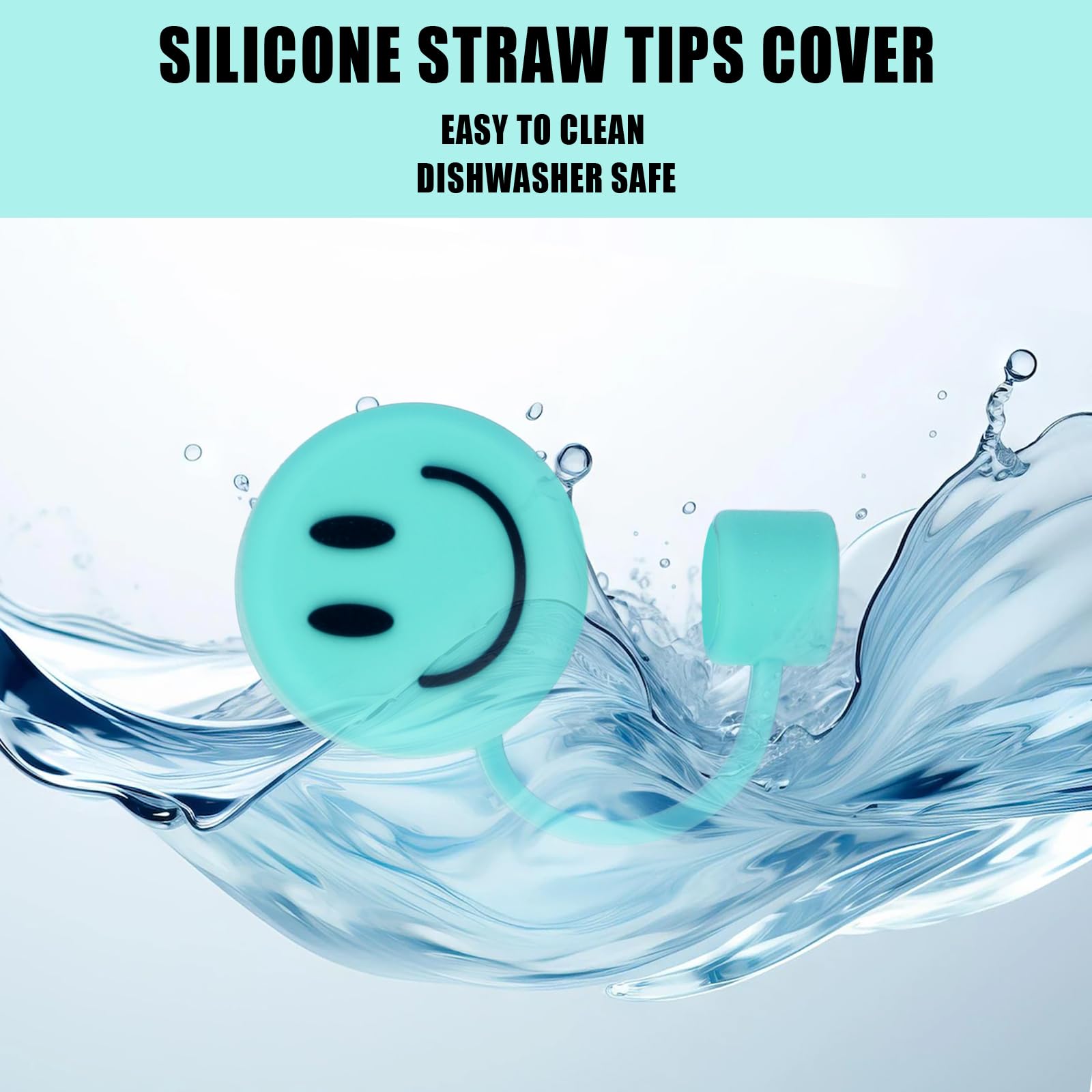 Whaline 4Pcs Smile Face Straw Covers Silicone Reusable Straw Topper Double Sided Pattern Straw Tip Covers 10mm 0.4 Inch for 30 & 40 OZ Tumbler with Handle(Pink,Purple,Mint Green,Cream Color)