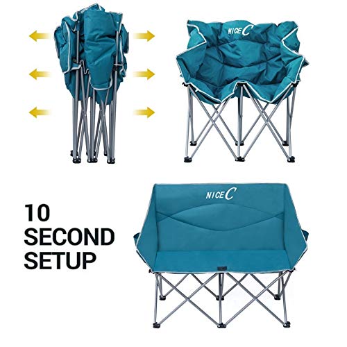 Nice C Camping Chair Double, Camping Loveseat, Foldable Loveseat, Folding Loveseat, Outdoor Couple Oversized Folding Camp Chair with Strap Carry Bag