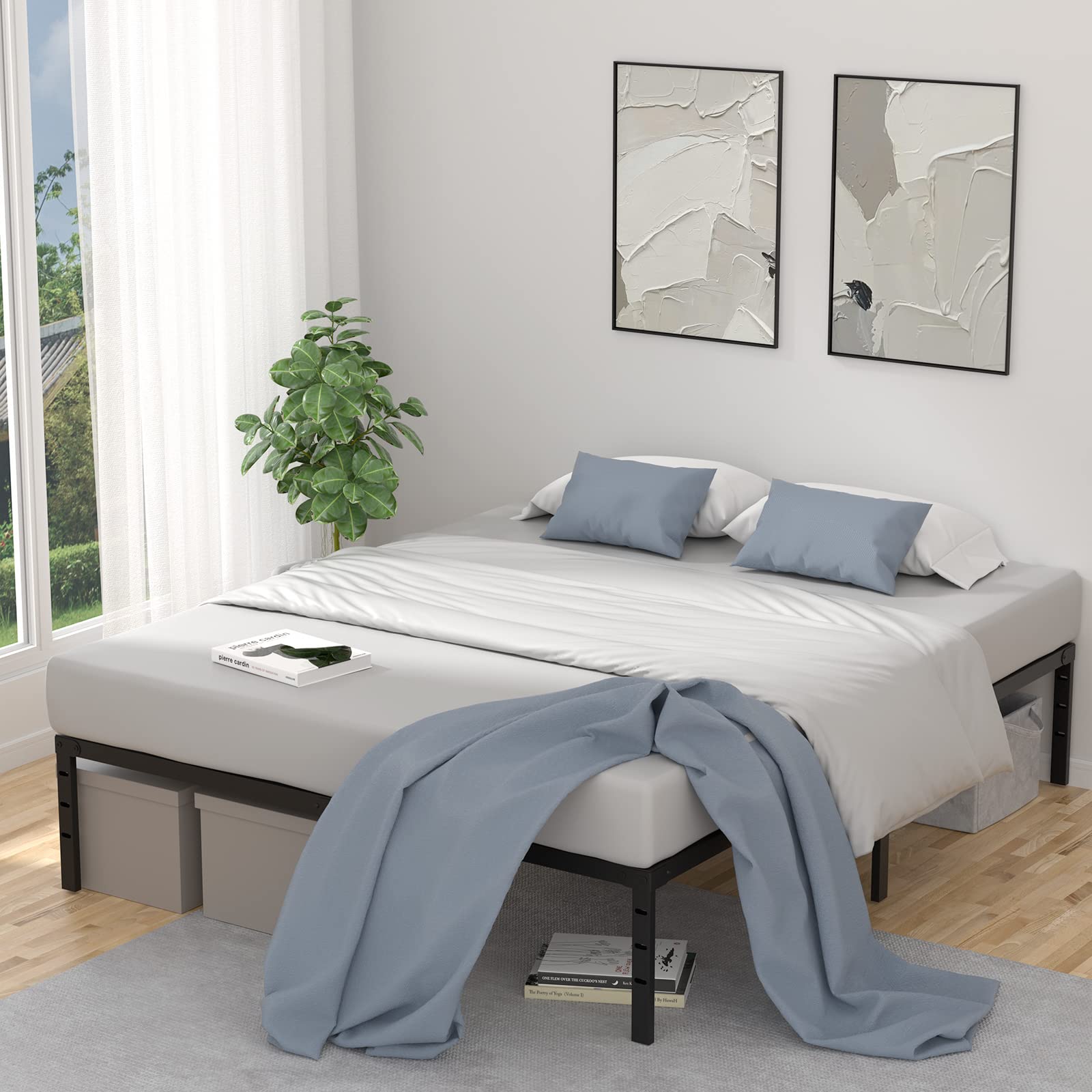 Meberam King Size Bed Frame 18 Inch Heavy Duty Metal Platform Bed Mattress Foundation Support No Box Spring Need, Black