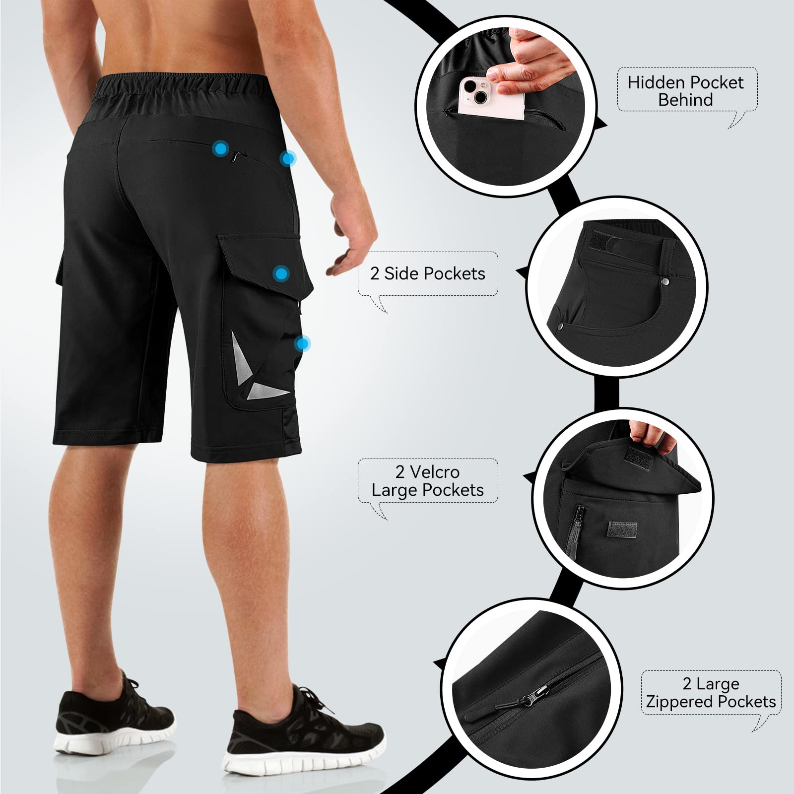 Viconor Mens Cargo Shorts Relaxed Fix with Pockets Hiking Shorts for Men Work Shorts Quick Dry Breathable Trekking,Traveling,Mountain Climbing(Black,X-Large)