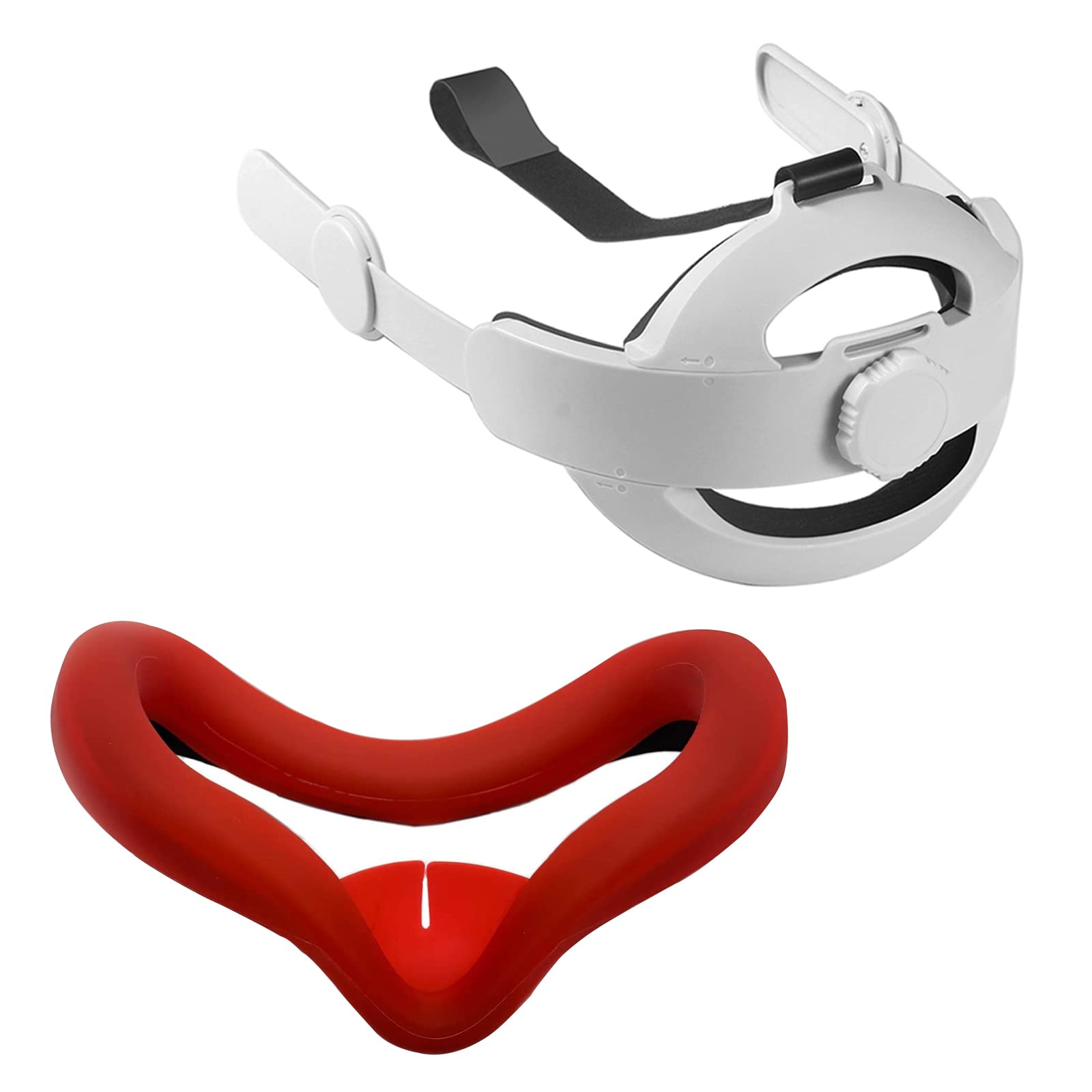 TATACO VR Silicone Cover Eye Pad (Red) and Removable Head Strap for Oculus Quest 2